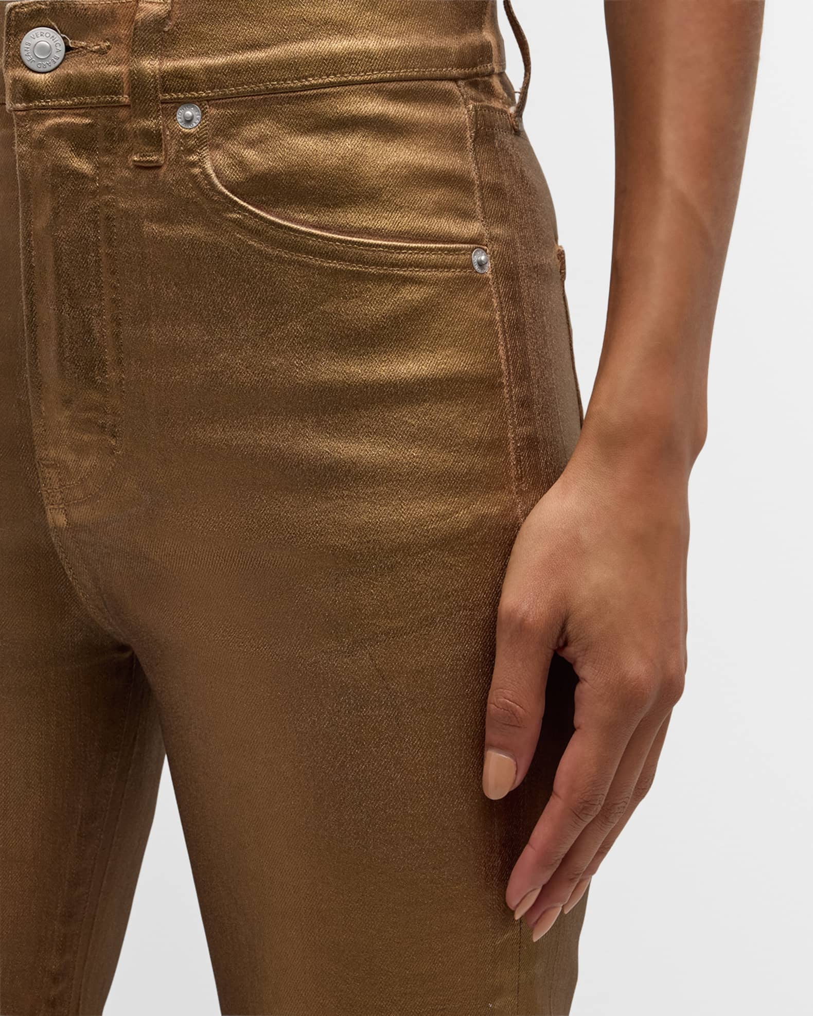 Veronica Beard Carson Metallic Ankle Flare Jeans | Neiman Marcus