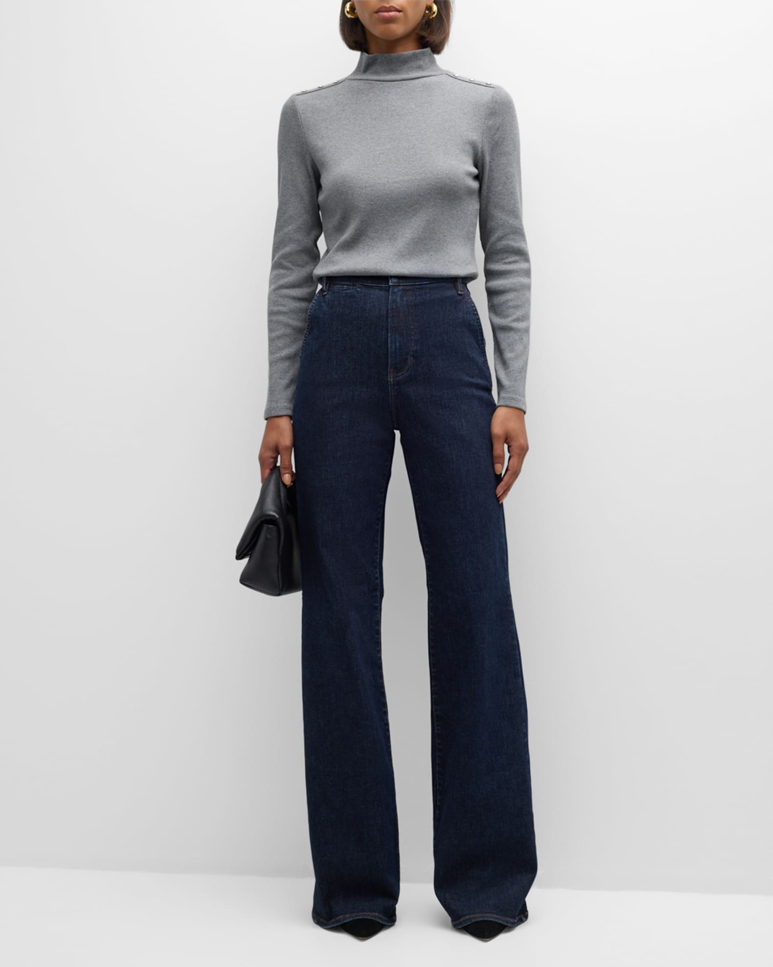 Veronica Beard Nate Buttoned Mock-Neck Top | Neiman Marcus