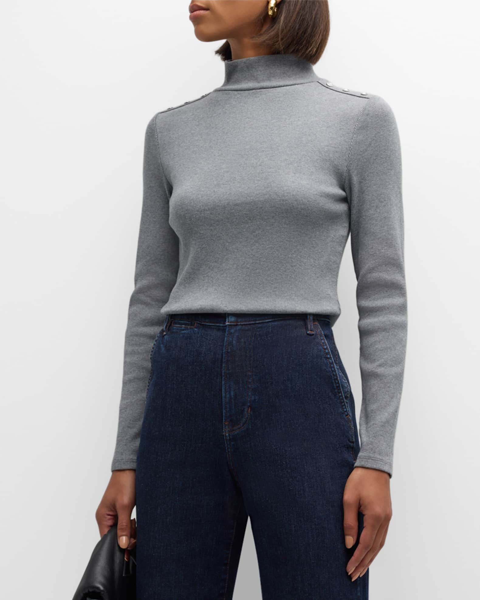 Veronica Beard Nate Buttoned Mock-Neck Top | Neiman Marcus