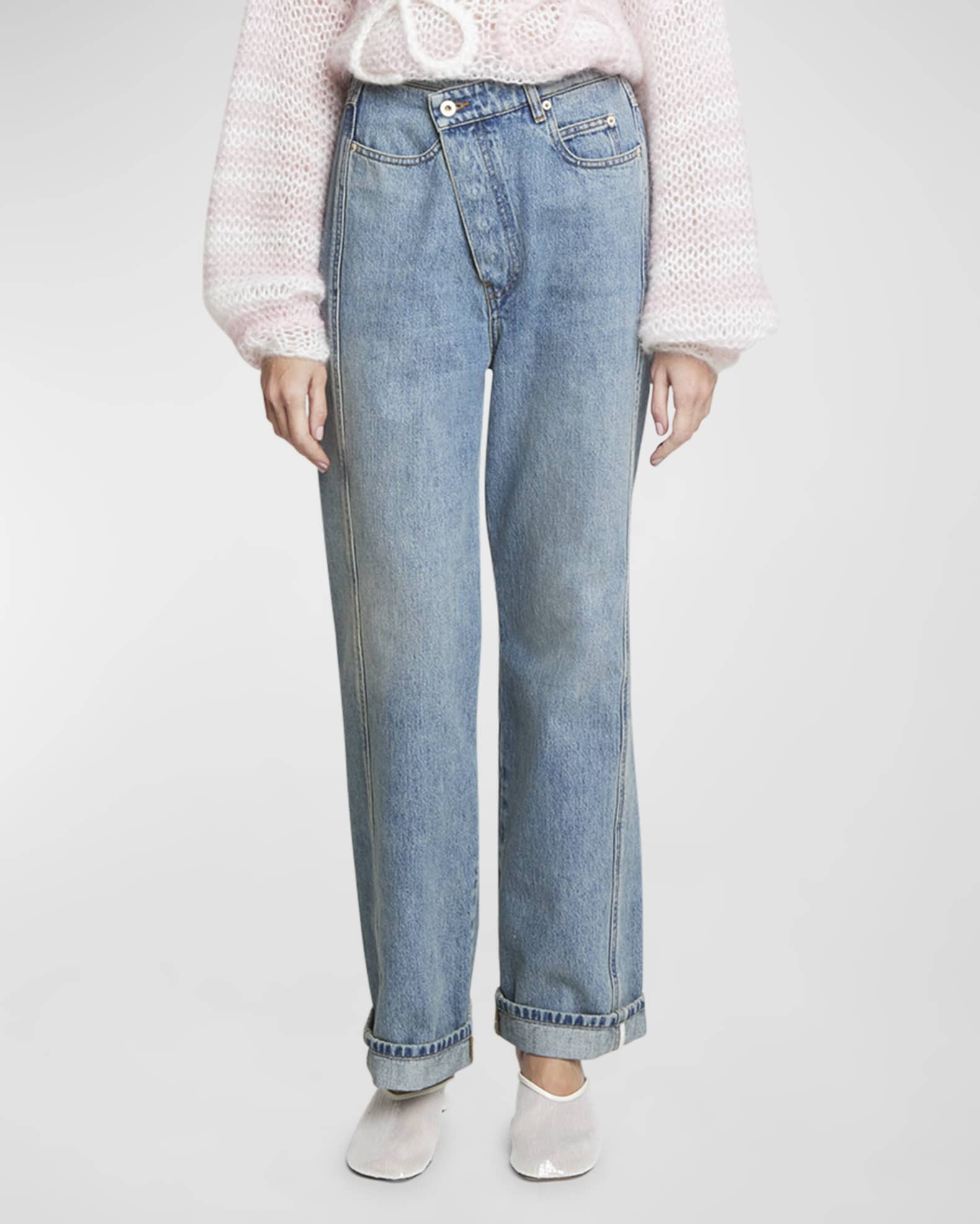 Loewe Deconstructed Criss-Cross Waistband Jeans | Neiman Marcus