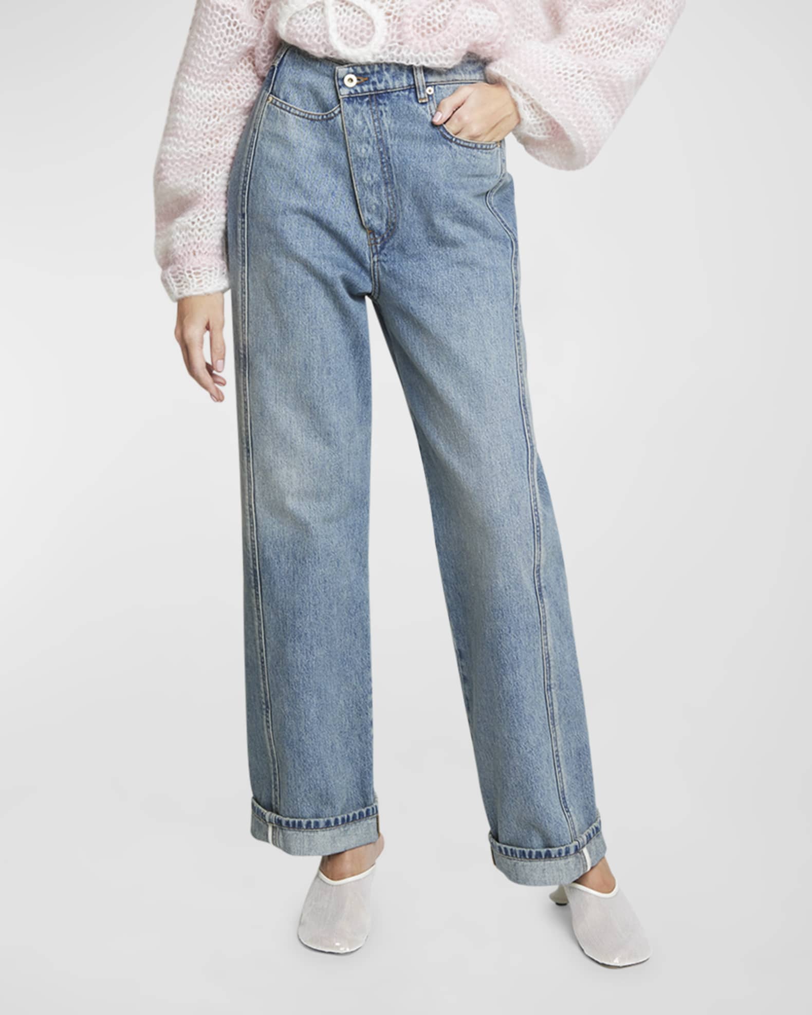 Loewe Deconstructed Criss-Cross Waistband Jeans | Neiman Marcus