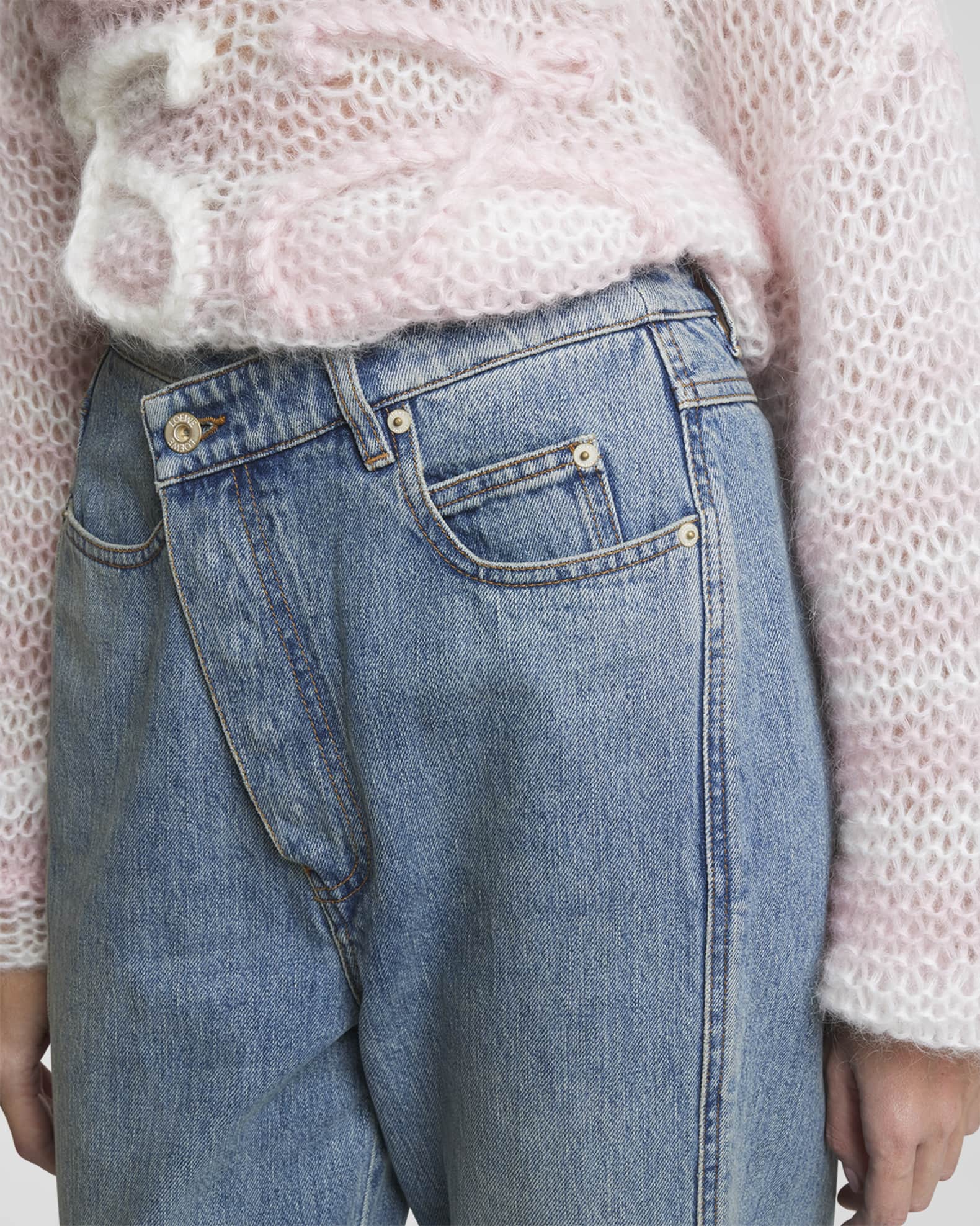 Loewe Deconstructed Criss-Cross Waistband Jeans | Neiman Marcus