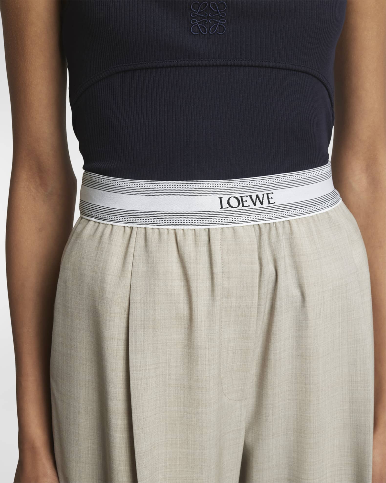 Loewe Logo Waistband Wide-Leg Trousers | Neiman Marcus