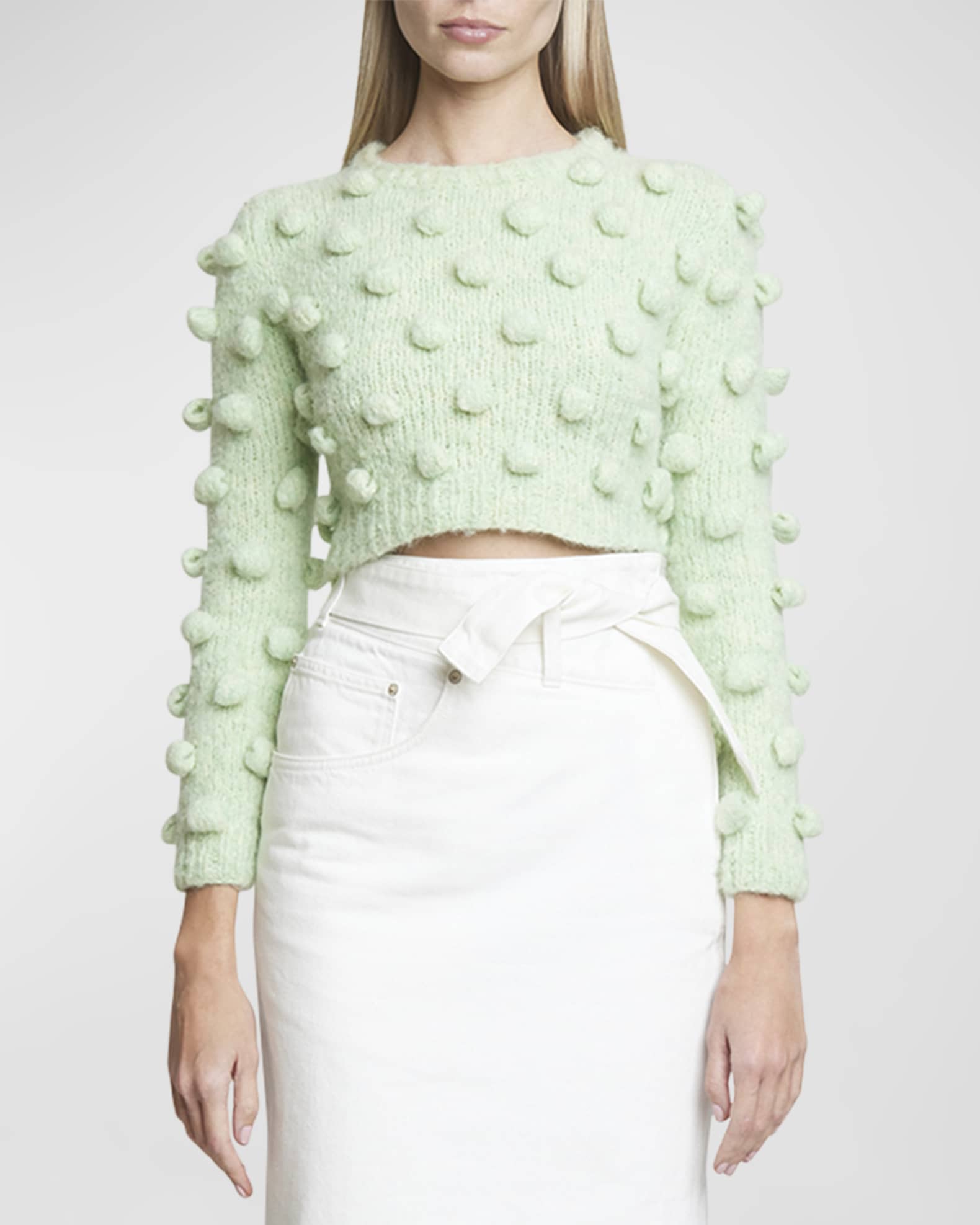 Loewe Cropped Wool Sweater with Dot Details | Neiman Marcus