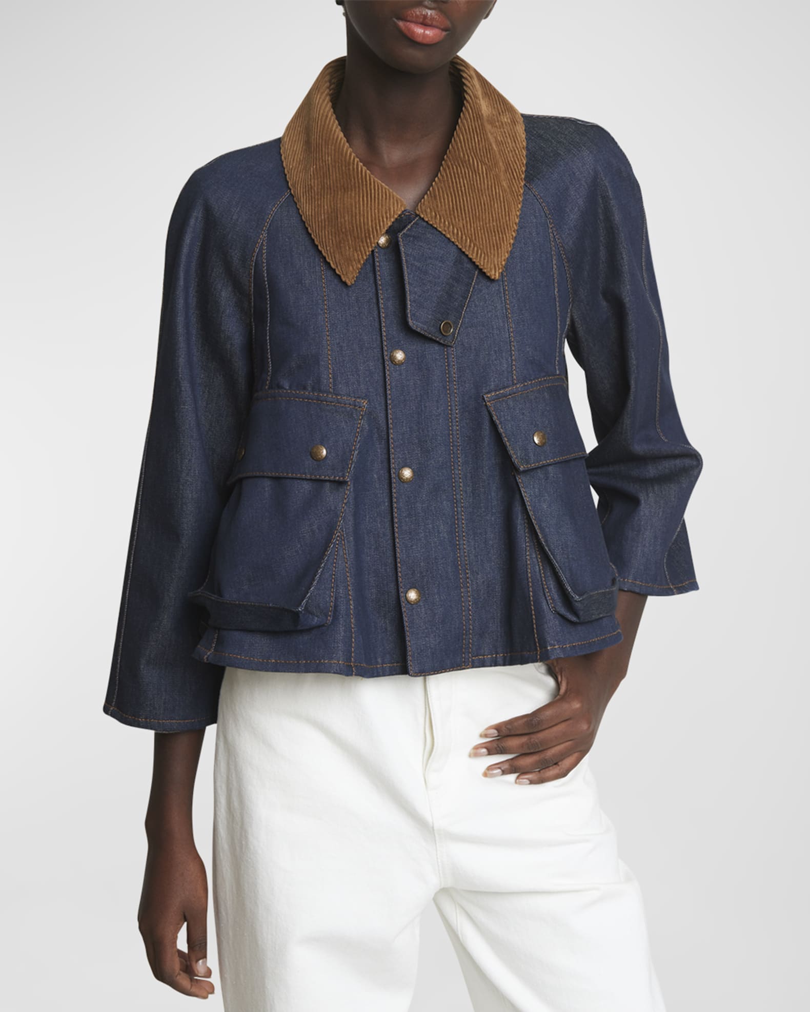 Loewe Collared Denim Trapeze Jacket | Neiman Marcus