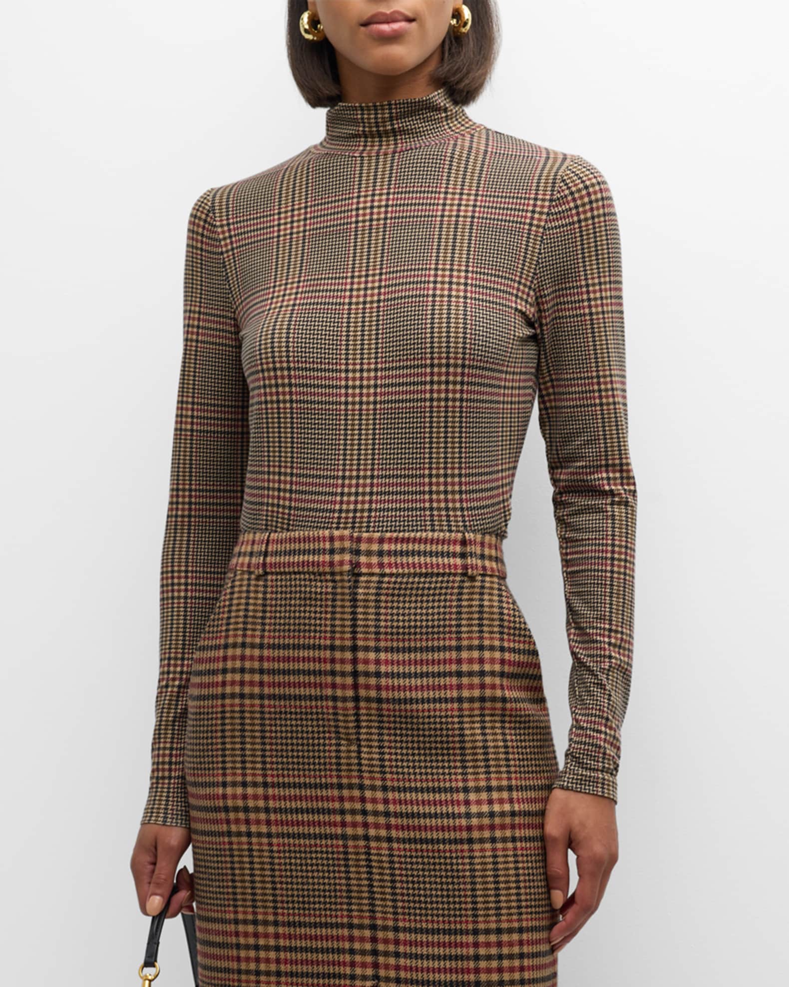 Veronica Beard Nate Plaid Mock-Neck Top | Neiman Marcus