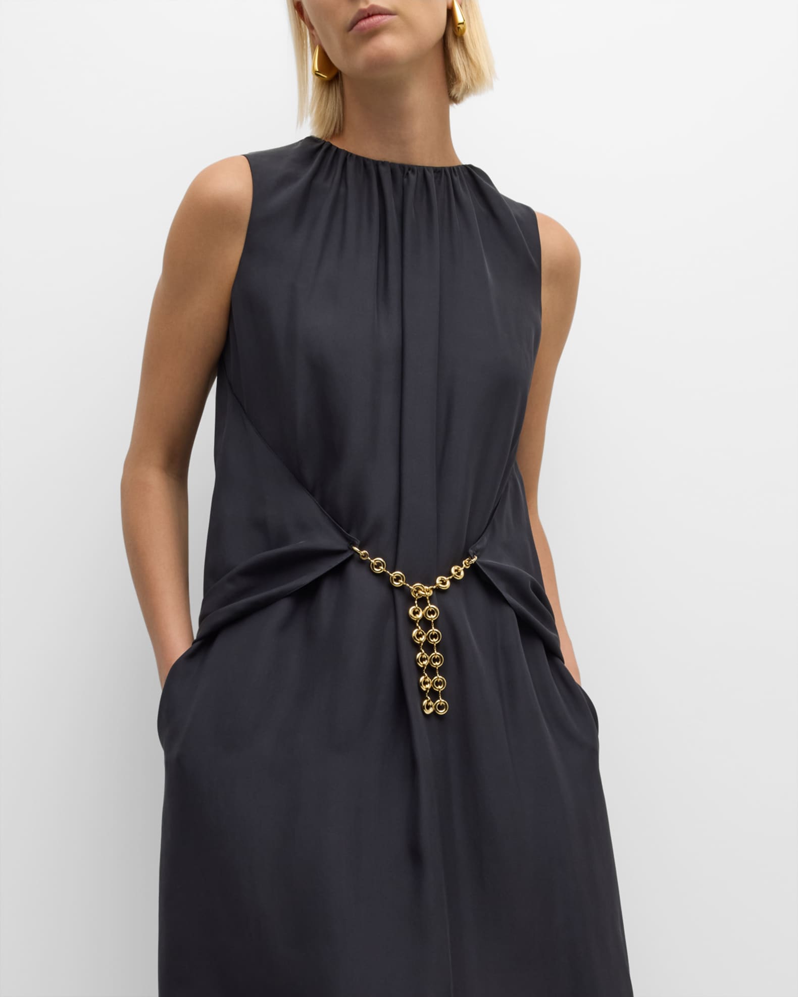 Loewe Silk Midi Dress with Chain Belt | Neiman Marcus