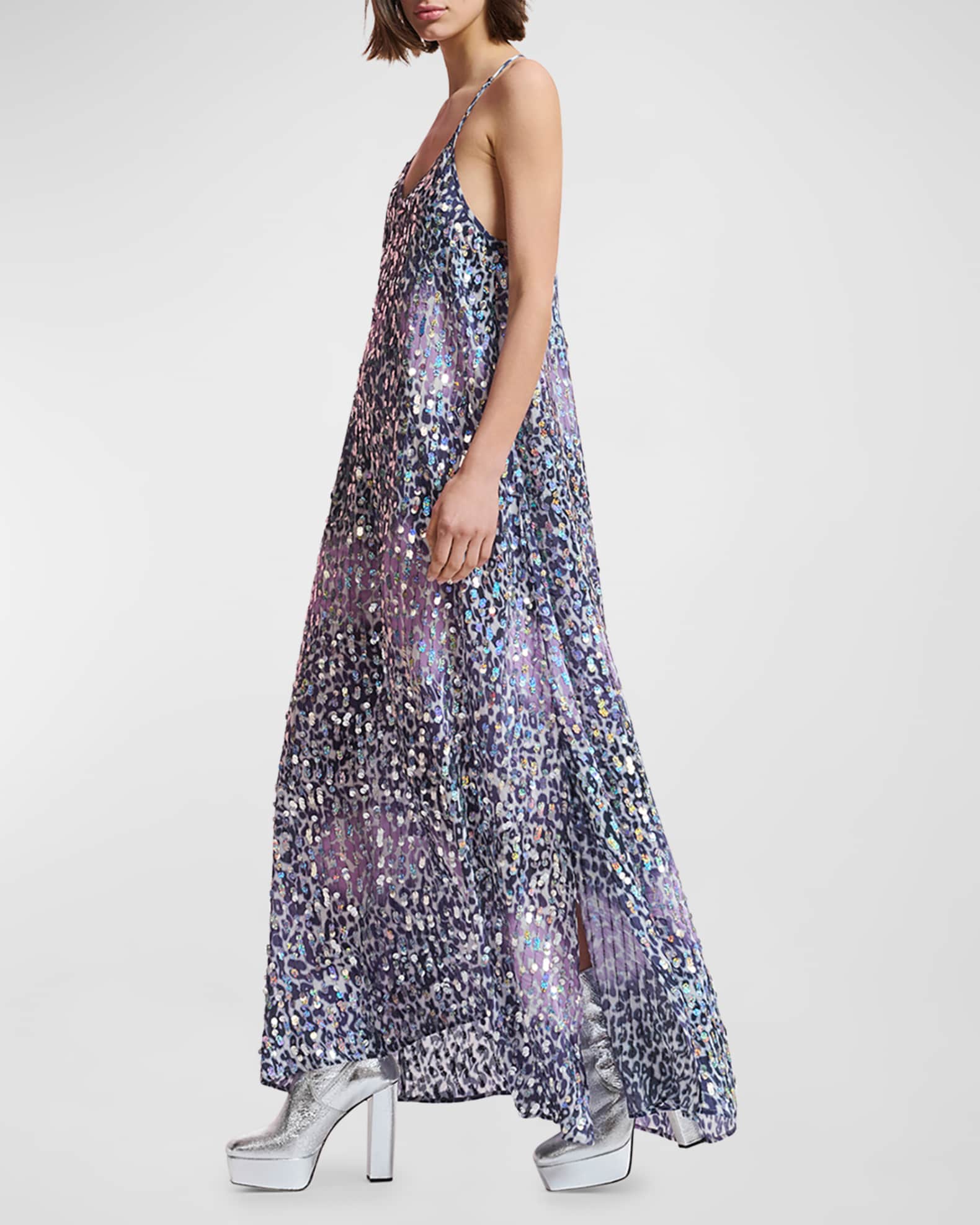 Essentiel Antwerp Gleeful Sequined Leopard-Print Sleeveless Maxi Dress ...
