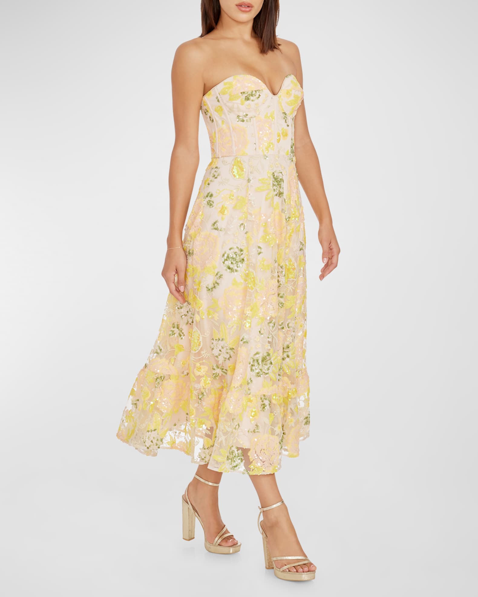 Dress the Population Black Label Carina Strapless Sequin Floral Midi ...