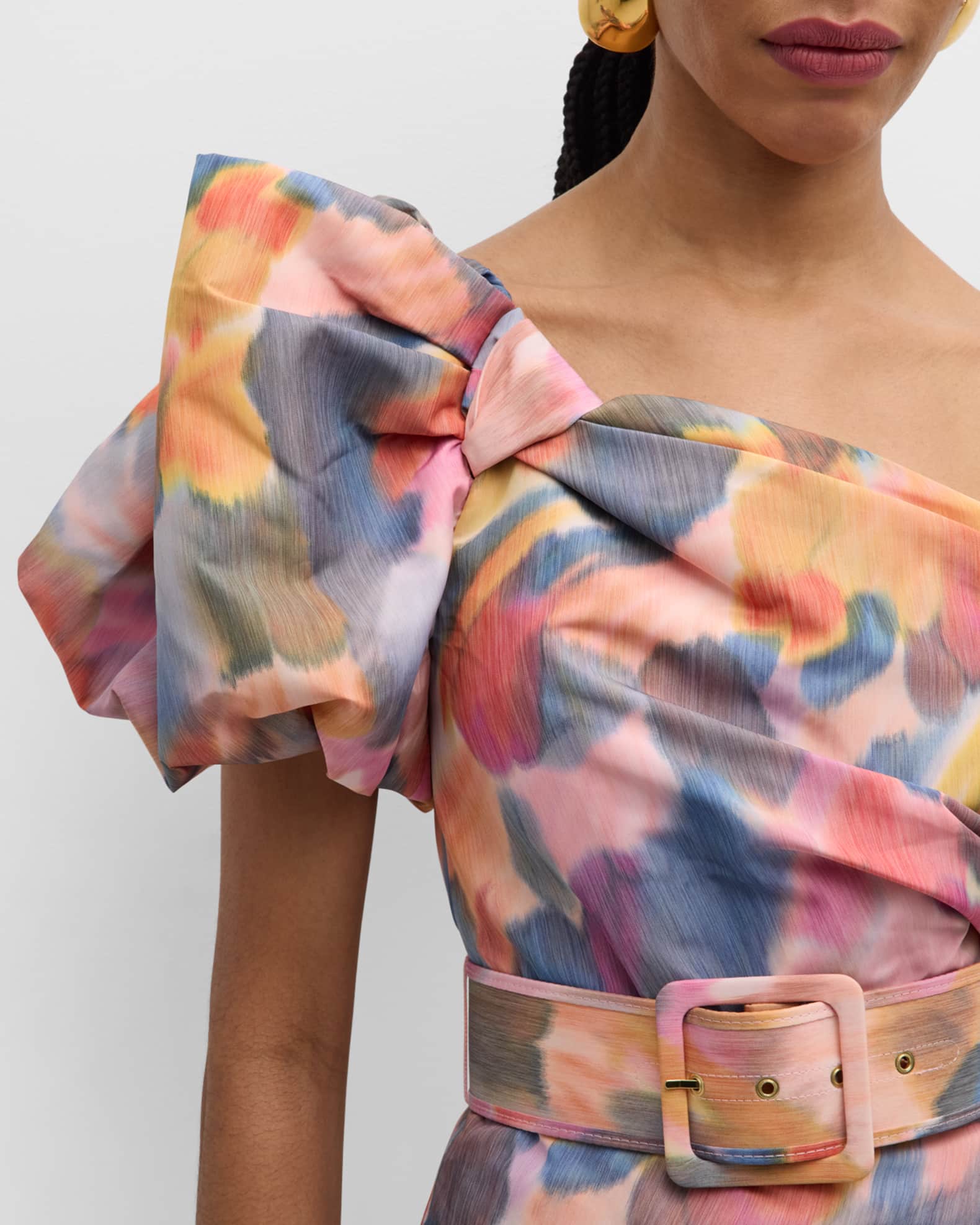 REBECCA VALLANCE Amaya Belted One-Shoulder Mini Dress | Neiman Marcus