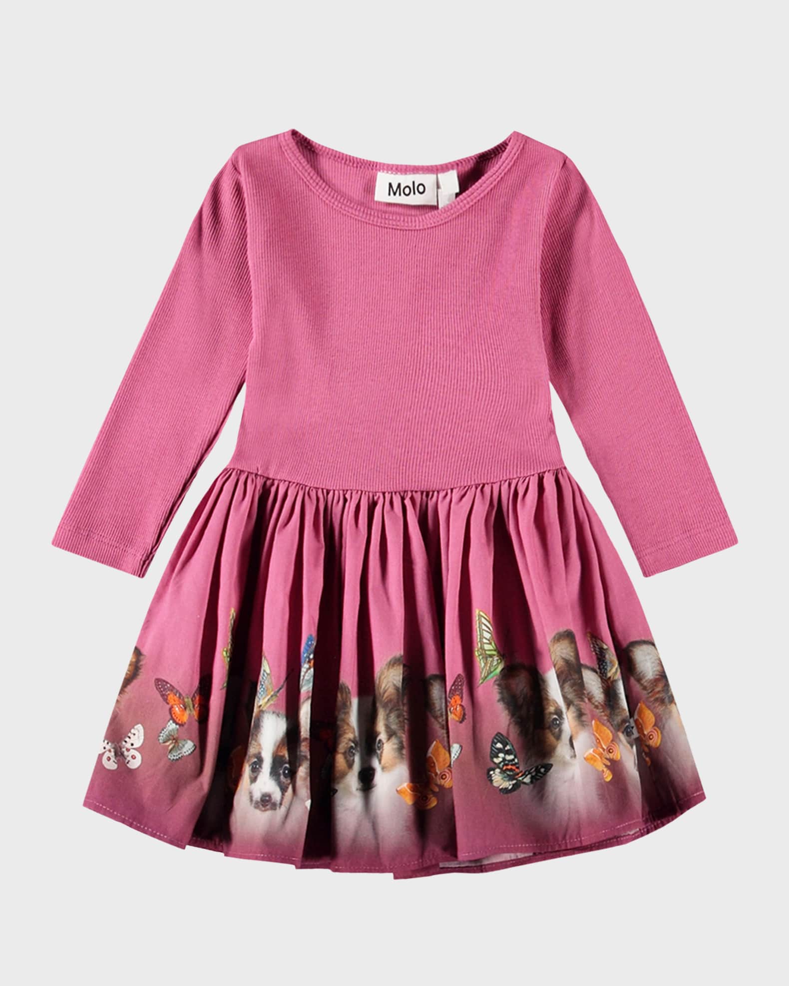 Molo Girl's Candi Ribbed Combo Dress W/ Animal-Print Skirt, Size 6M-2 ...