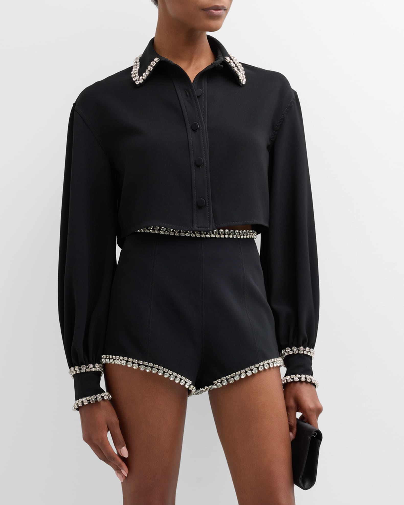 Cinq a Sept Juneve Rhinestone-Embellished Button-Front Crop Top ...