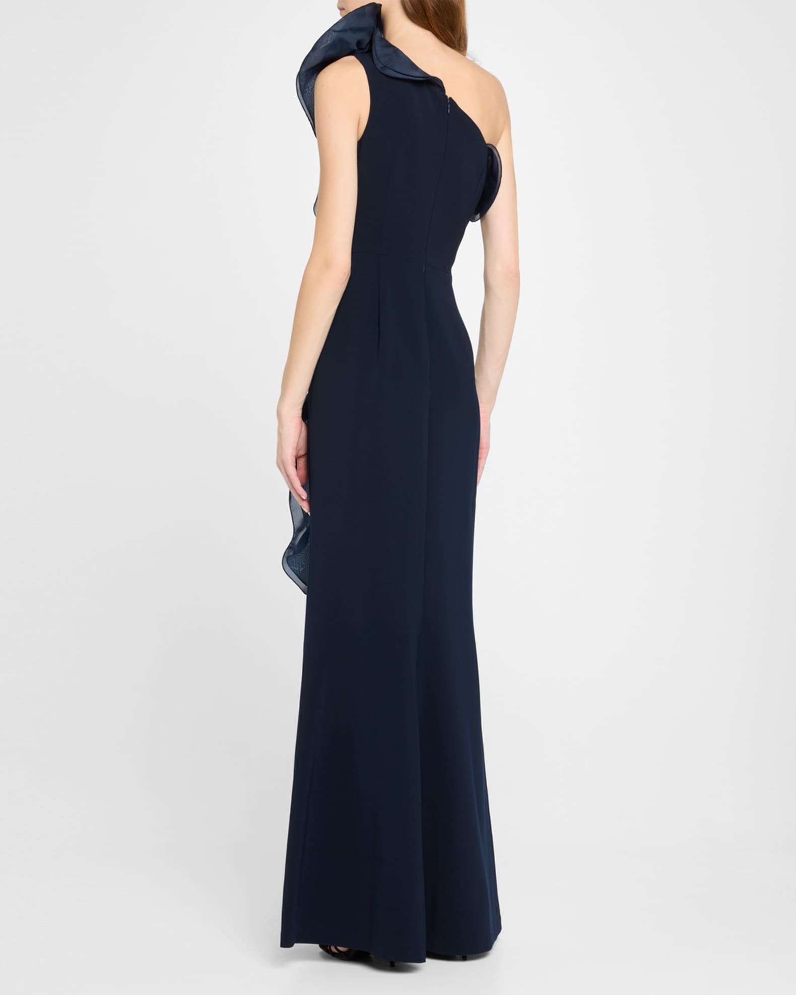 Rickie Freeman for Teri Jon One-Shoulder Ruffle Column Gown | Neiman Marcus