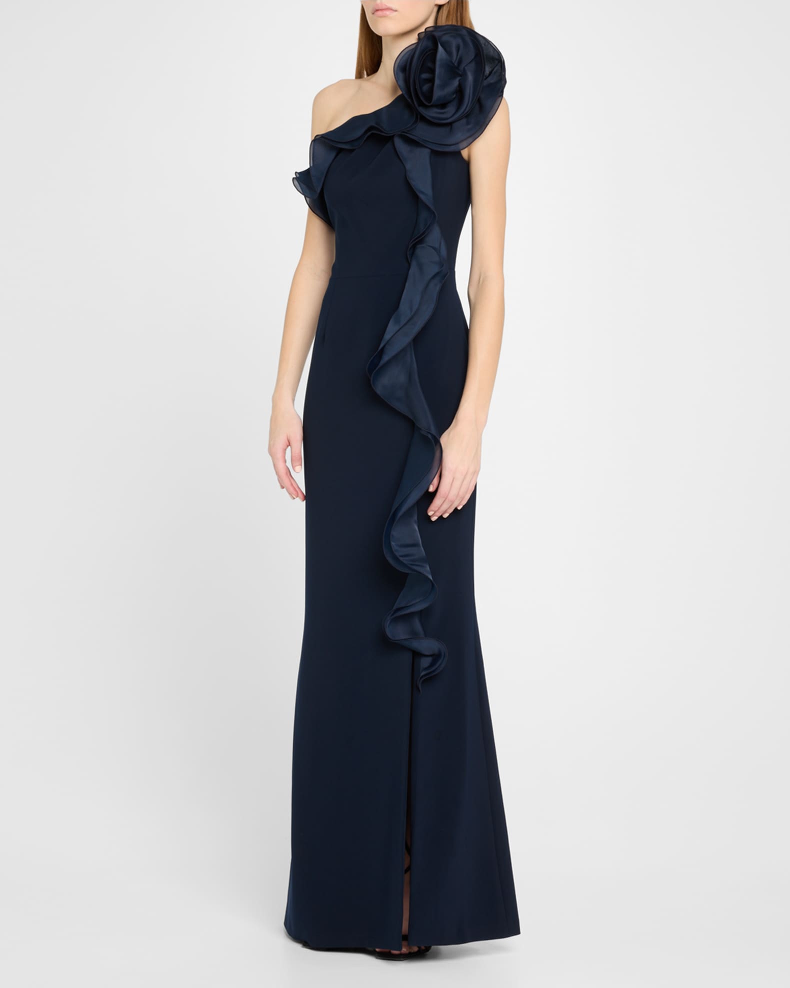Rickie Freeman for Teri Jon One-Shoulder Ruffle Column Gown | Neiman Marcus
