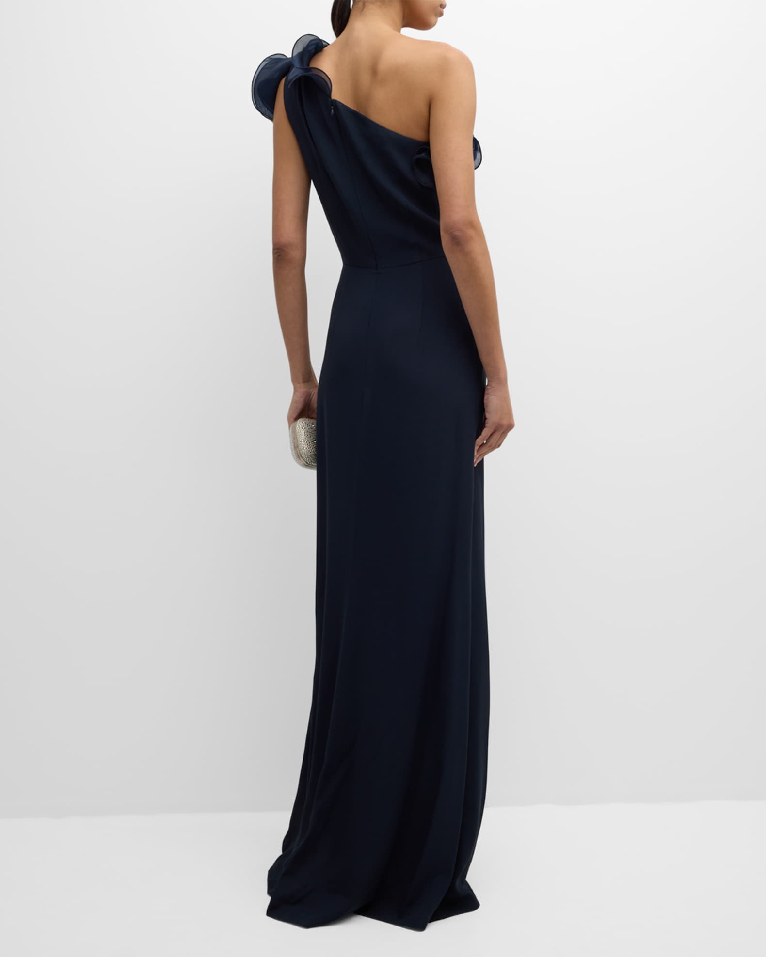 Rickie Freeman for Teri Jon One-Shoulder Ruffle Column Gown | Neiman Marcus