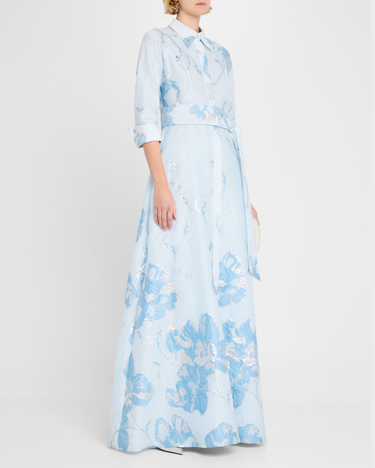 Rickie Freeman for Teri Jon A-Line Metallic Jacquard Shirt Gown ...