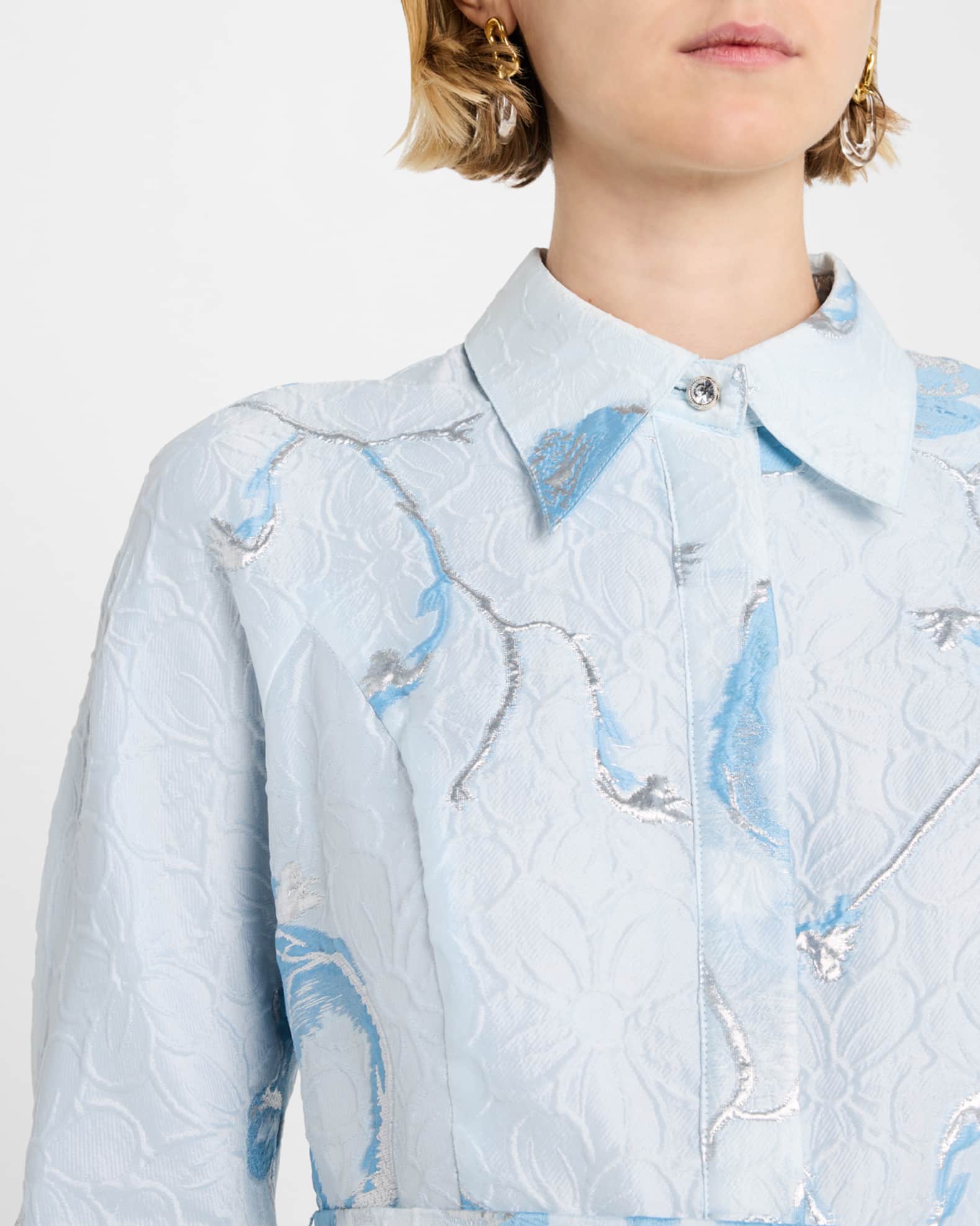 Rickie Freeman for Teri Jon A-Line Metallic Jacquard Shirt Gown ...