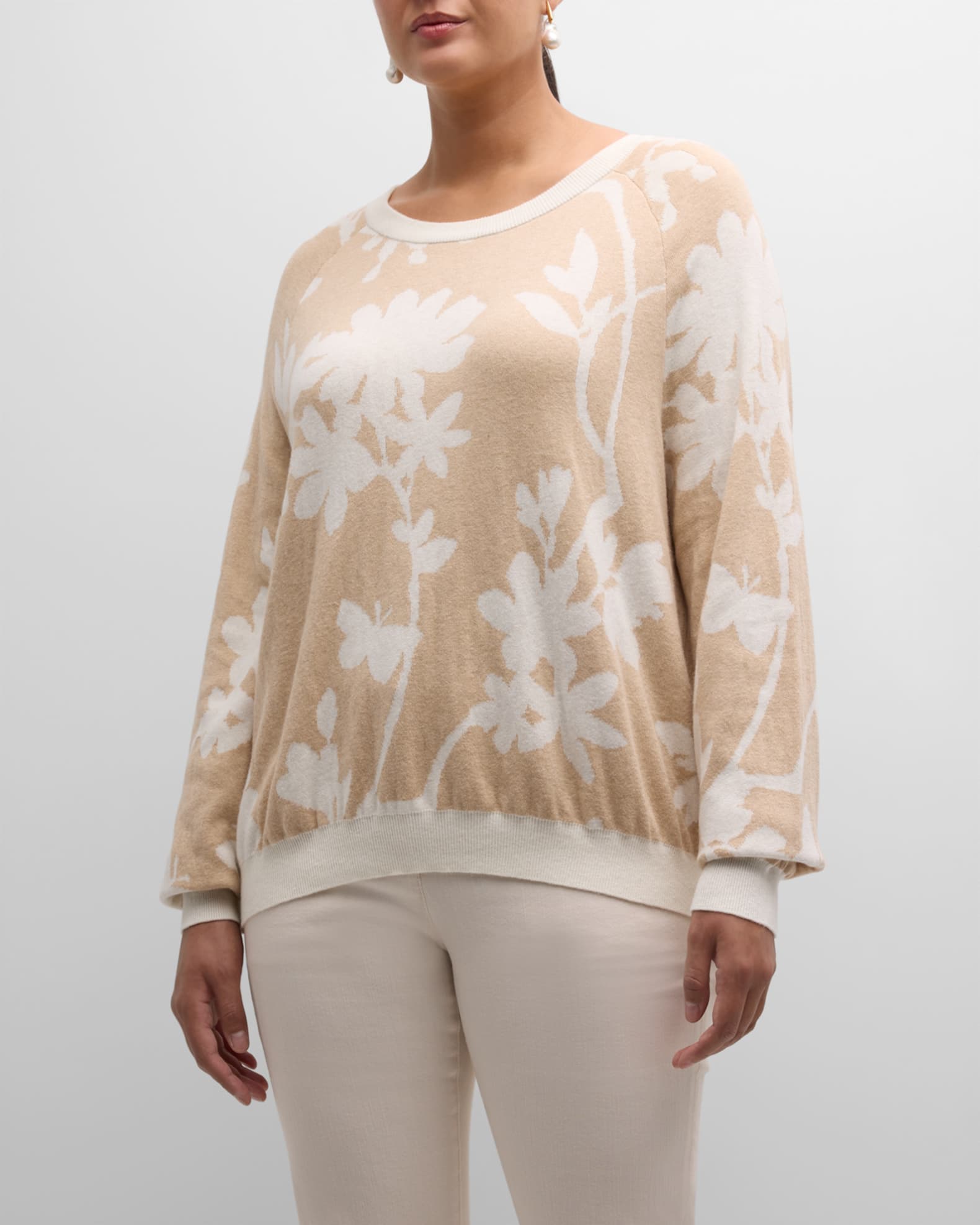 Minnie Rose Plus Size Reversible Floral Intarsia Sweater | Neiman Marcus