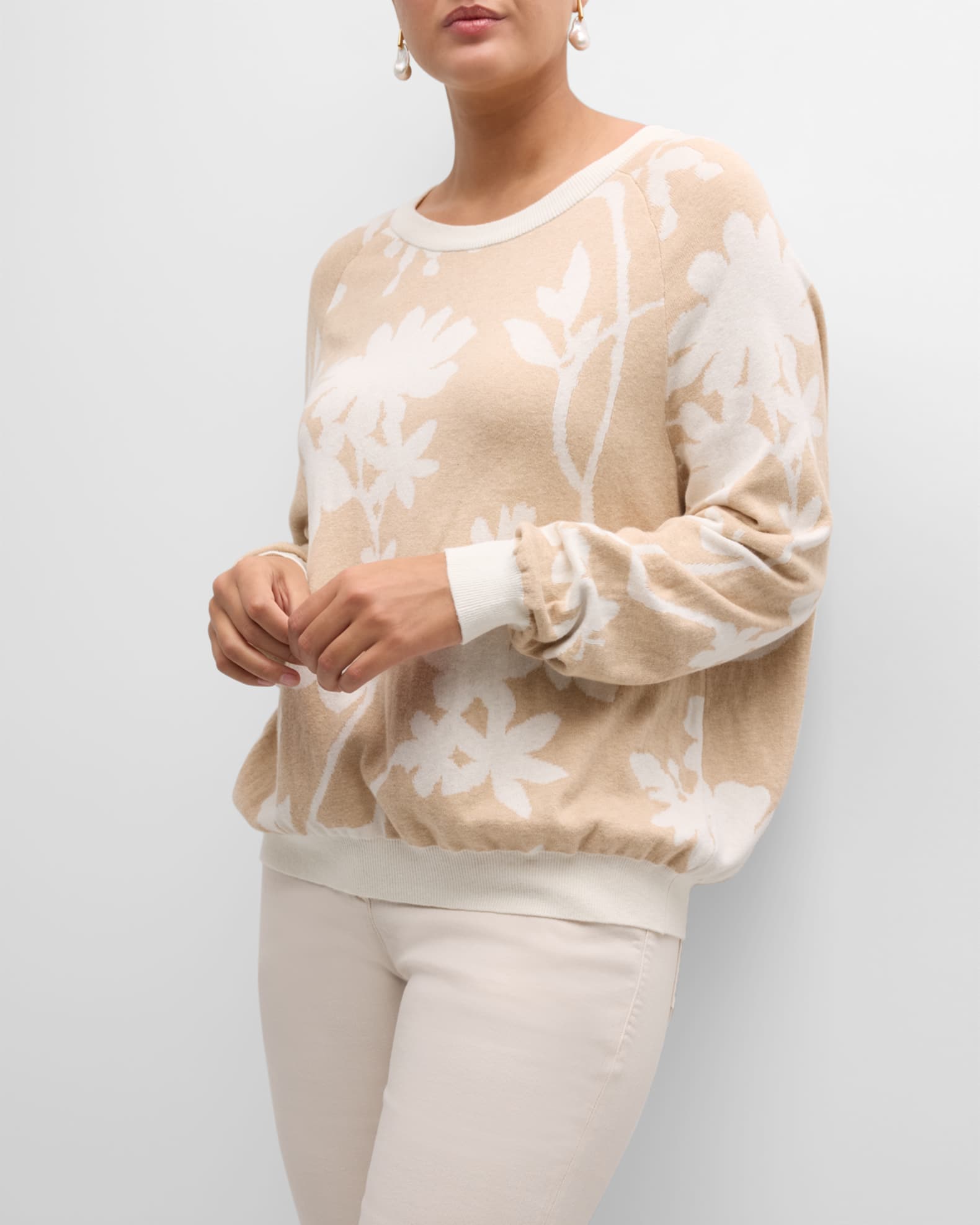 Minnie Rose Plus Size Reversible Floral Intarsia Sweater | Neiman Marcus