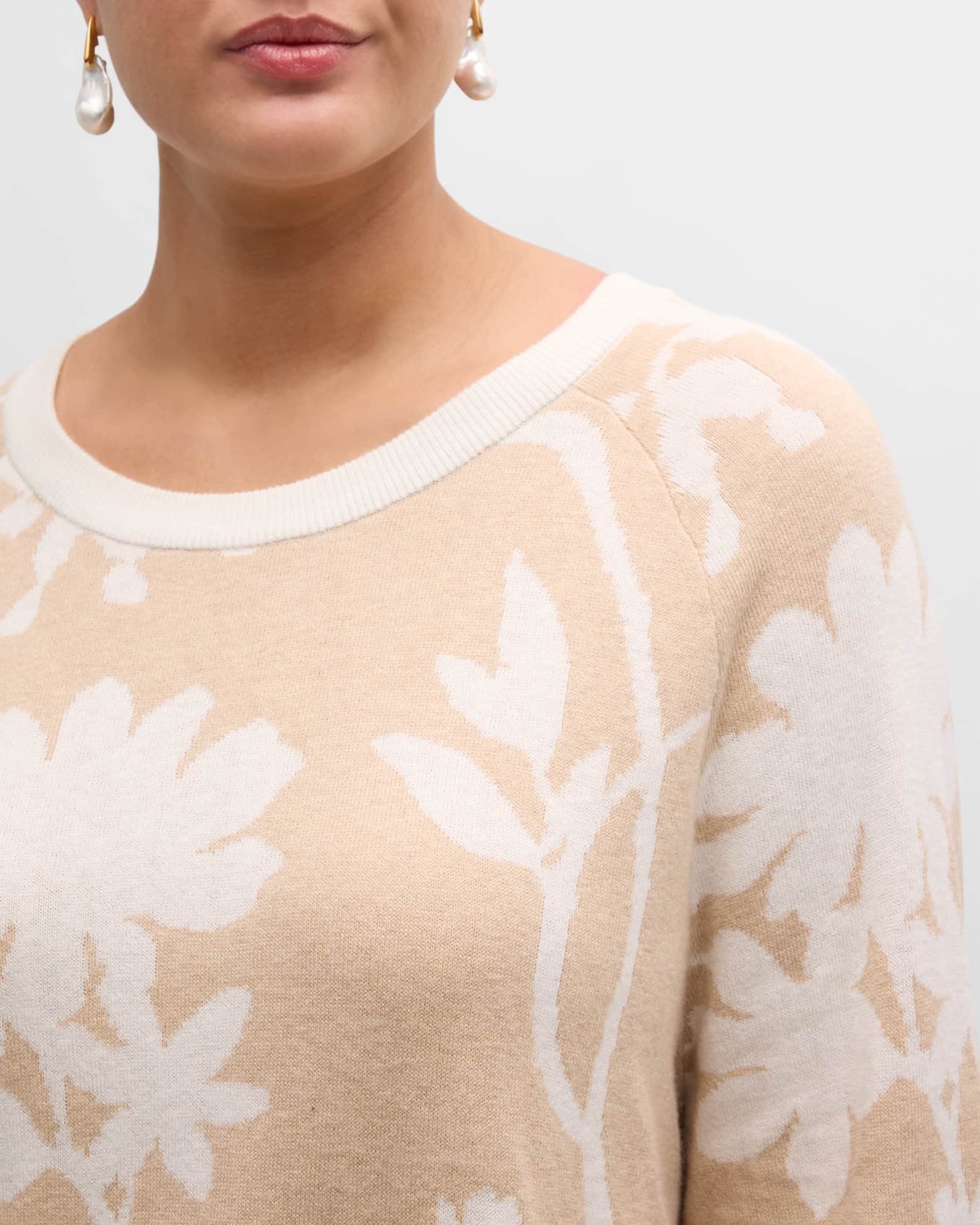 Minnie Rose Plus Size Reversible Floral Intarsia Sweater | Neiman Marcus