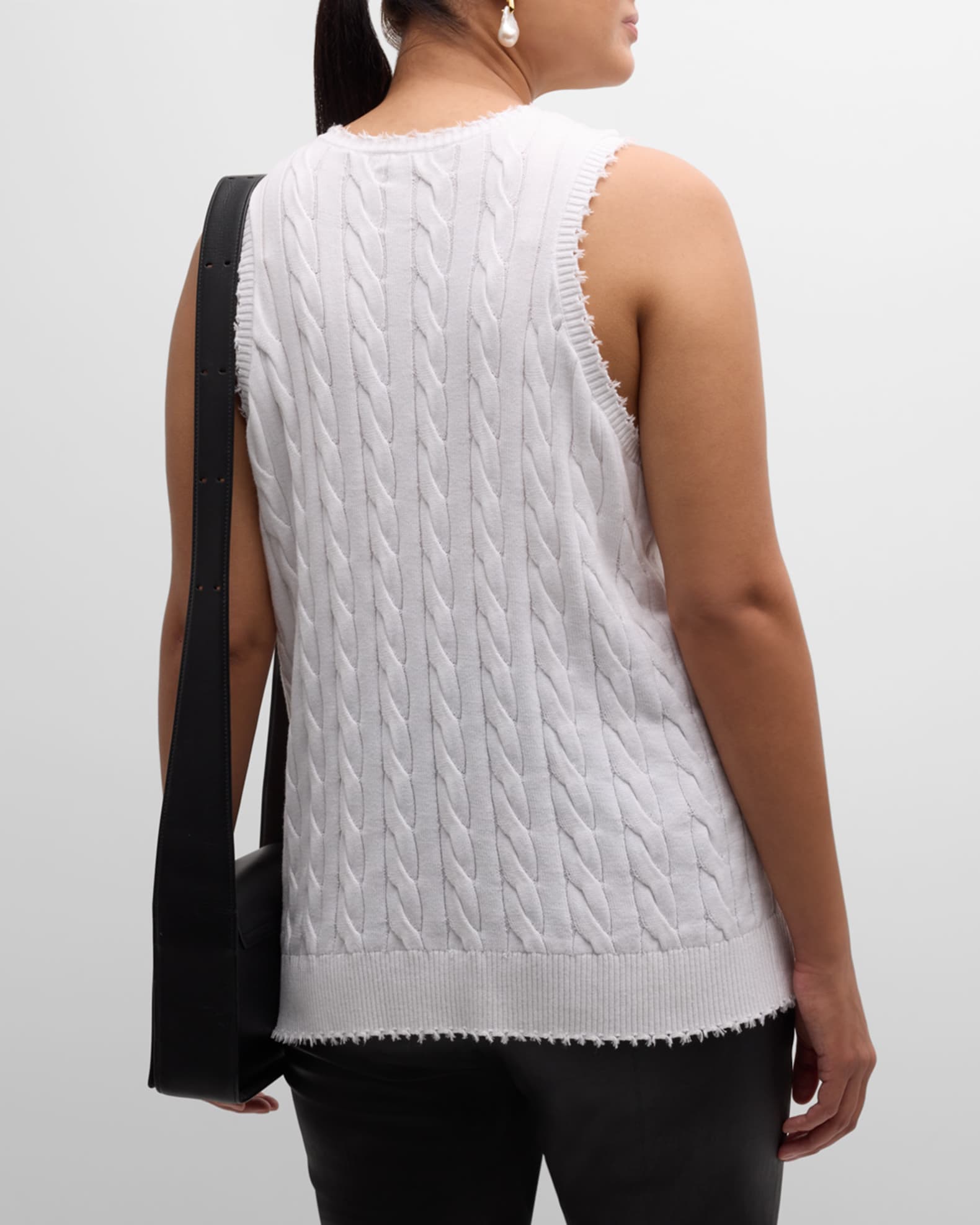 Minnie Rose Plus Size Frayed Cable-Knit Tank | Neiman Marcus
