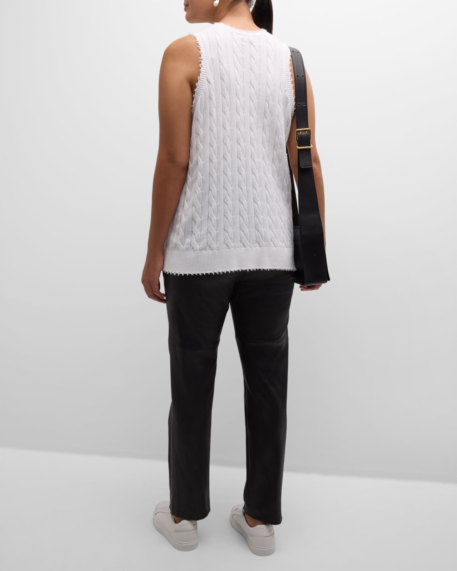Minnie Rose Plus Size Frayed Cable-Knit Tank | Neiman Marcus