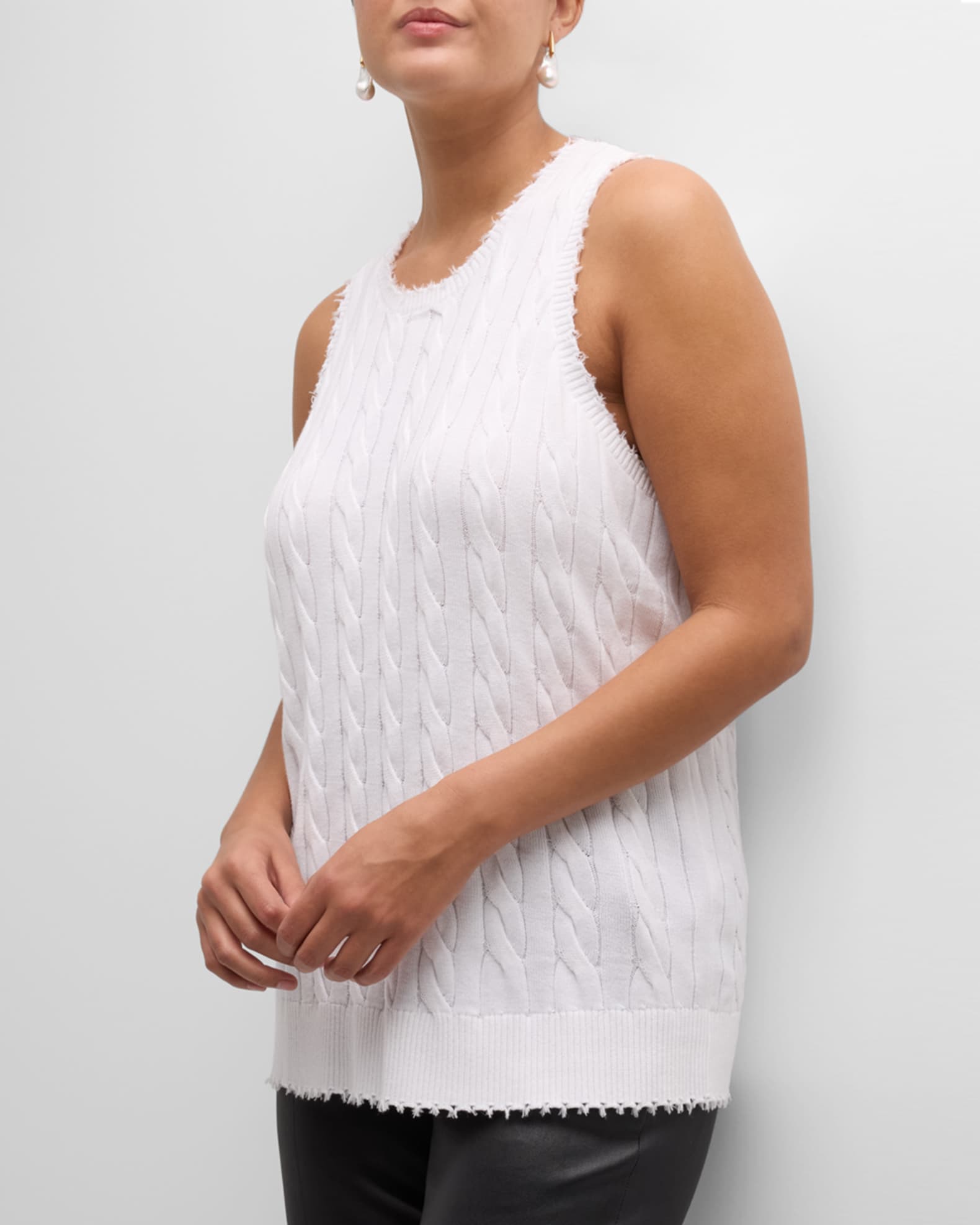 Minnie Rose Plus Size Frayed Cable-Knit Tank | Neiman Marcus