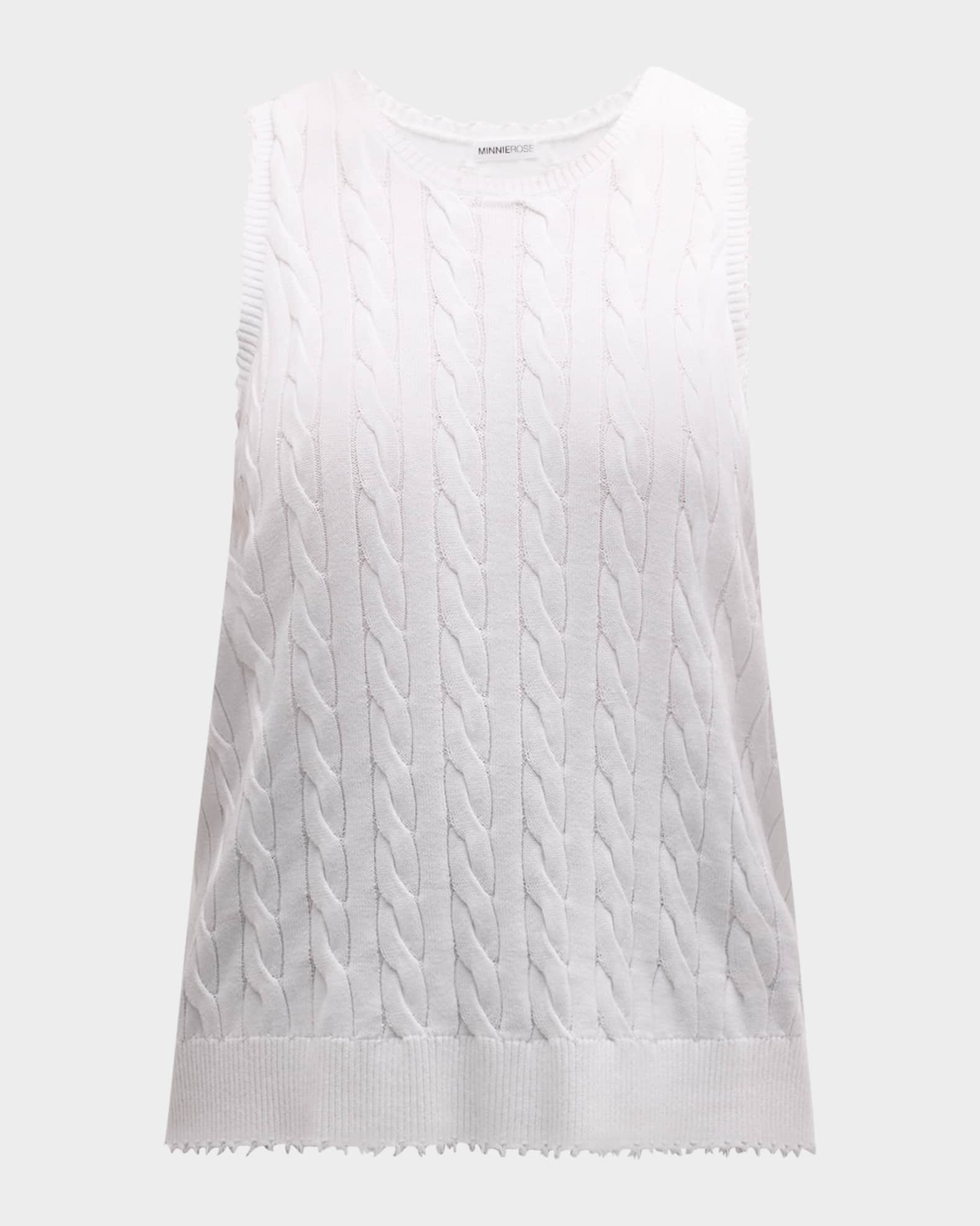Minnie Rose Plus Size Frayed Cable-Knit Tank | Neiman Marcus