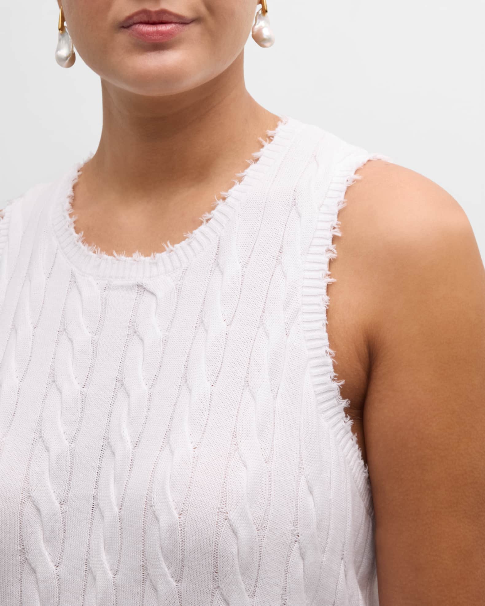 Minnie Rose Plus Size Frayed Cable-Knit Tank | Neiman Marcus