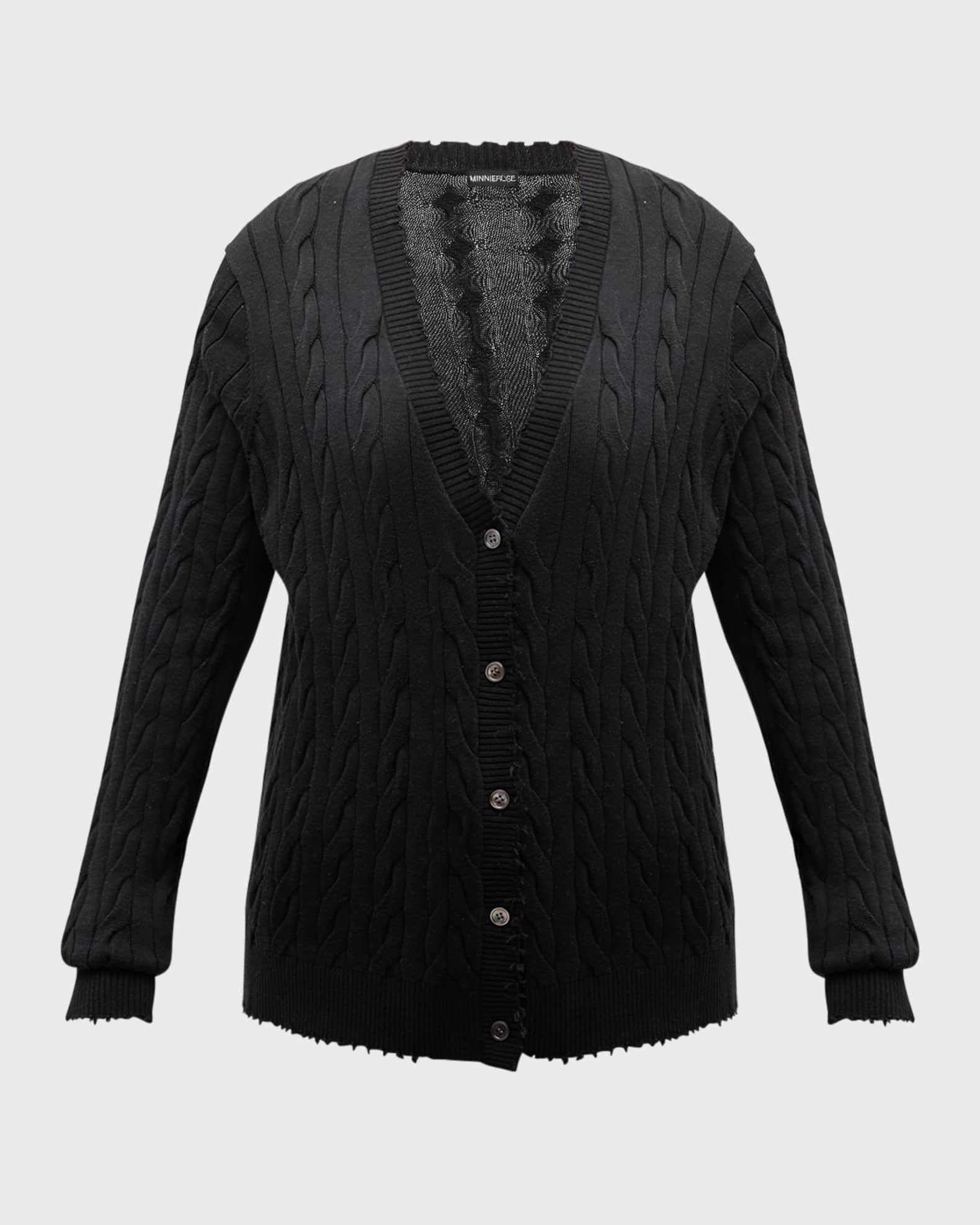 Minnie Rose Plus Size Frayed Cable-Knit Cardigan | Neiman Marcus
