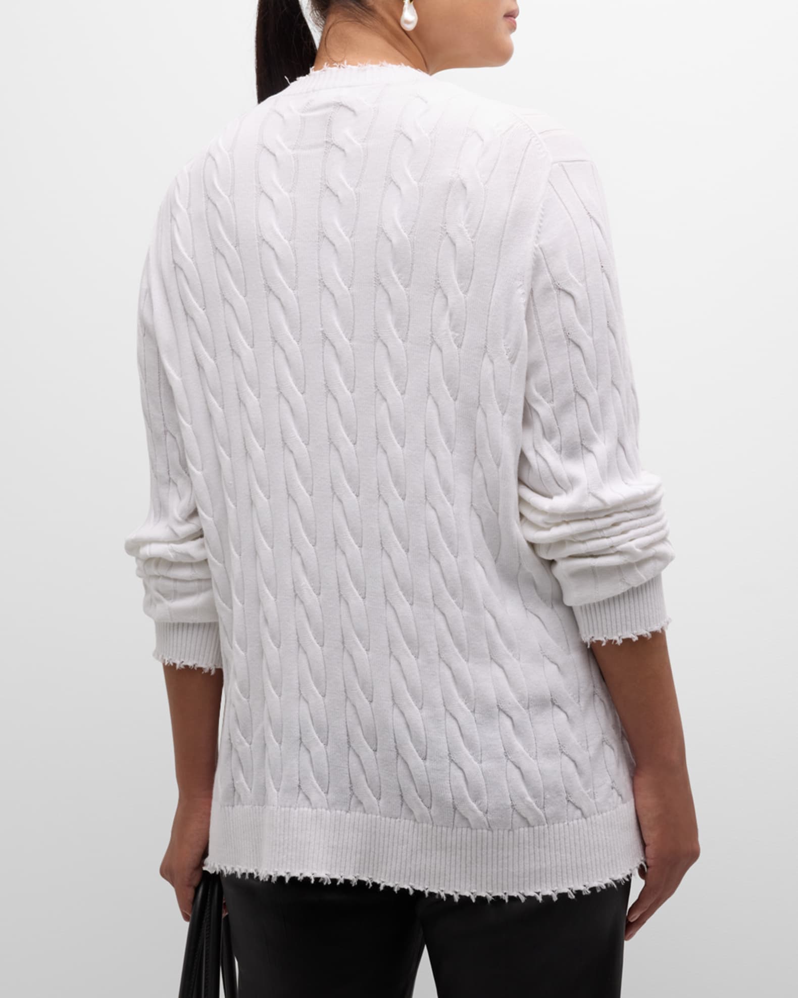 Minnie Rose Plus Size Frayed Cable-Knit Cardigan | Neiman Marcus