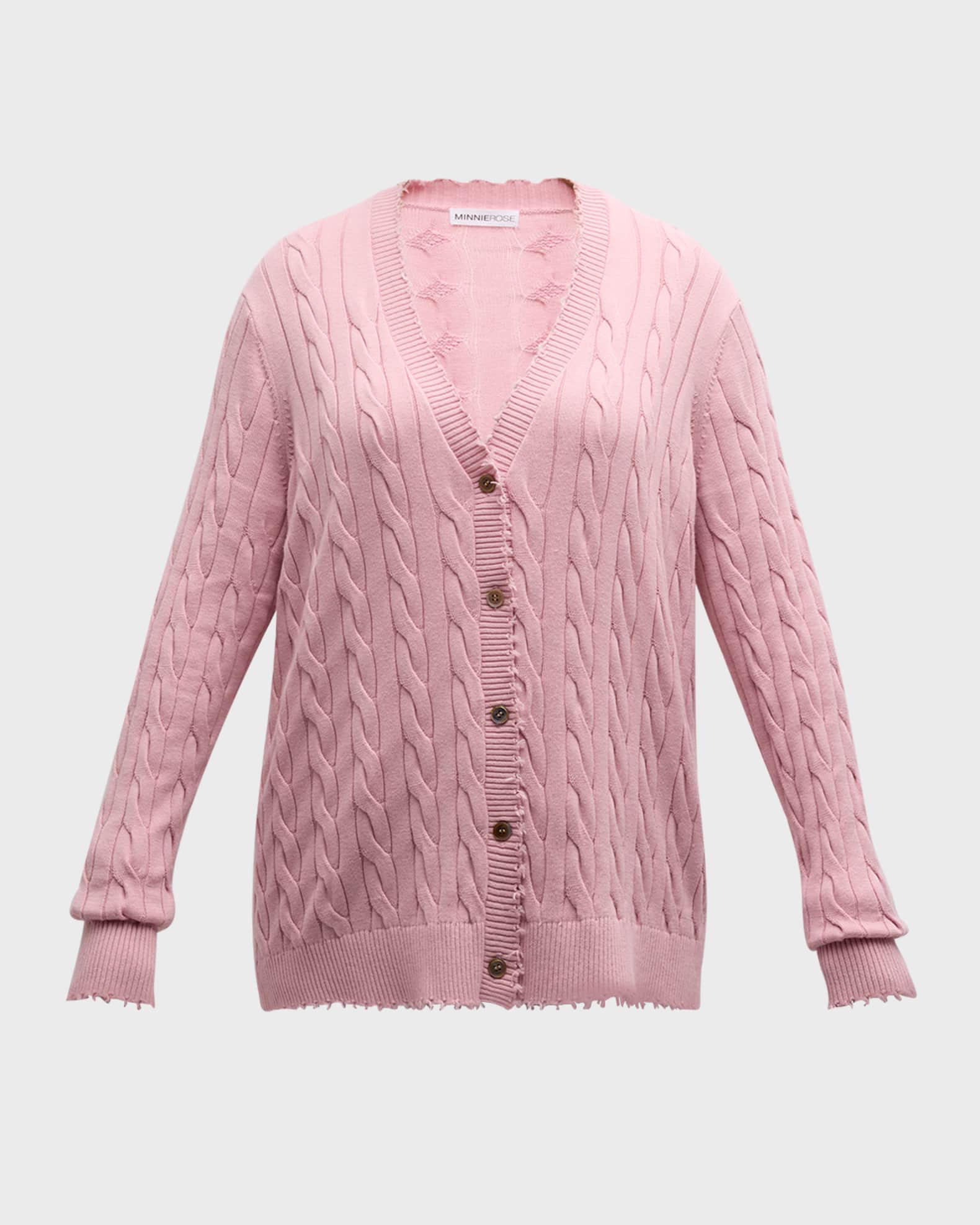 Minnie Rose Plus Size Frayed Cable-Knit Cardigan | Neiman Marcus