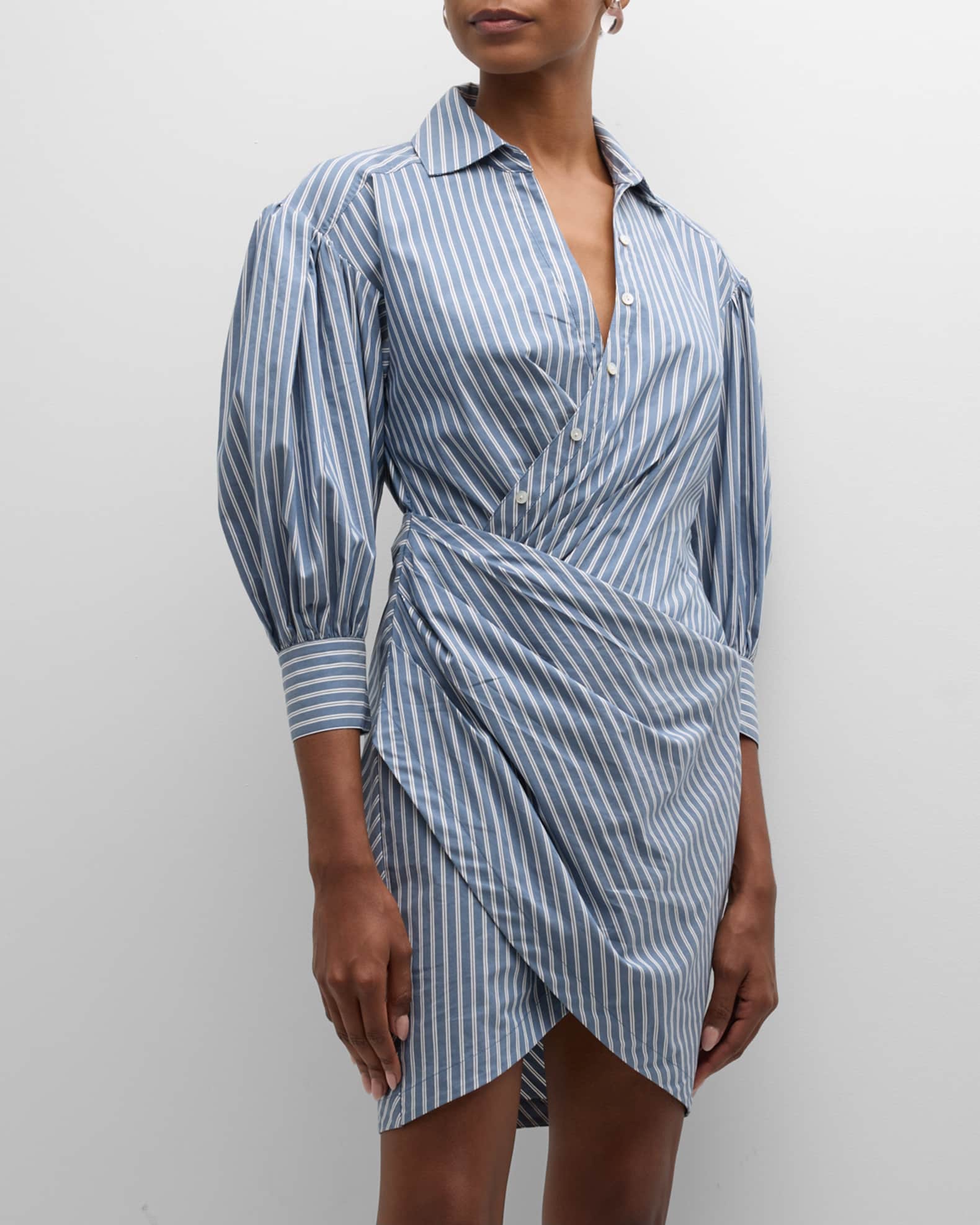 Cinq a Sept Sabrina Macaulay Stripe Crossover Mini Shirtdress | Neiman ...