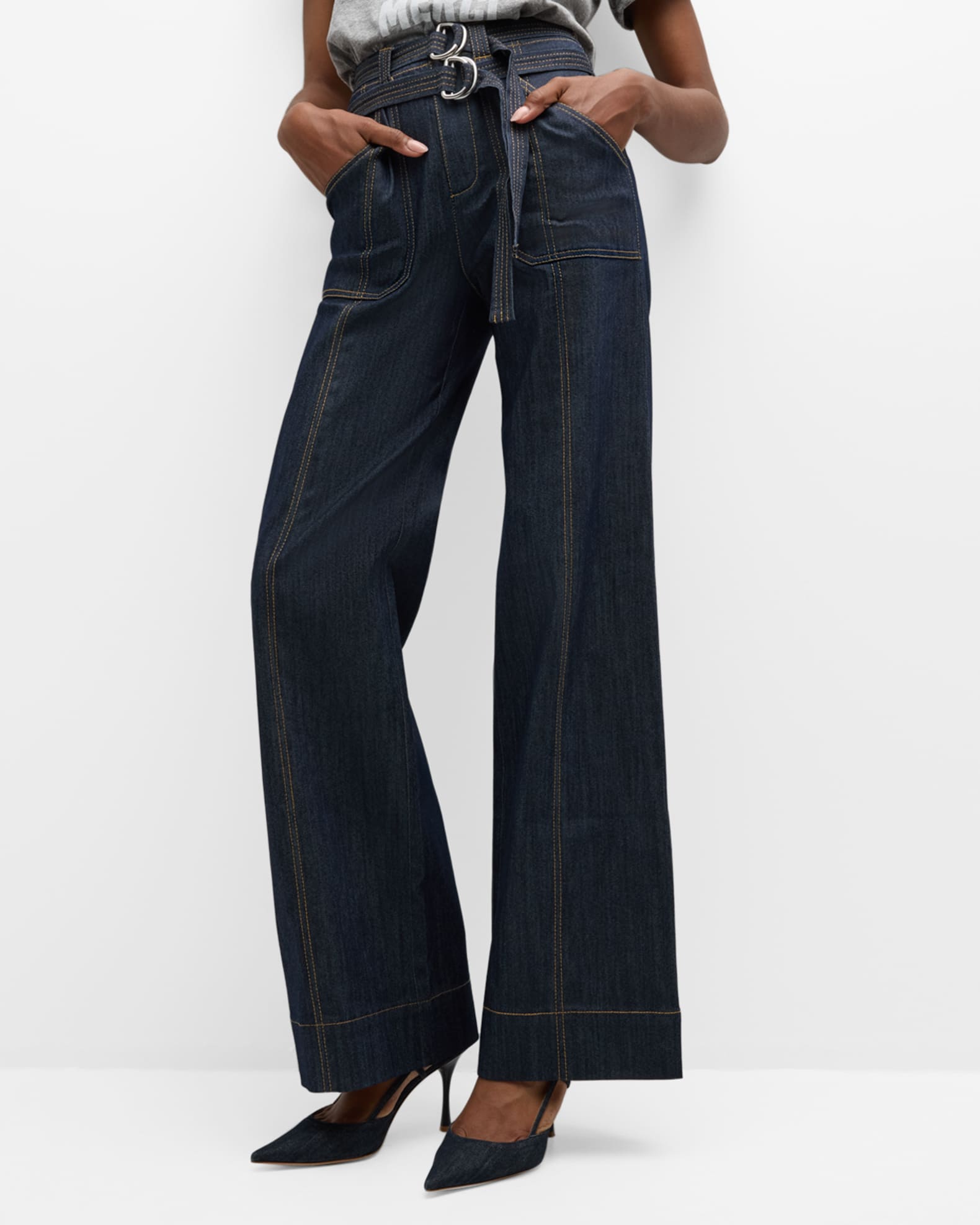 Cinq a Sept Kenji Belted Wide-Leg Jeans | Neiman Marcus