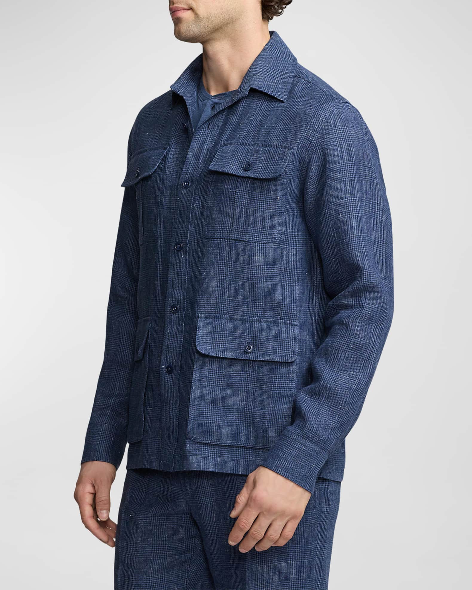 Ralph Lauren Purple Label Men's Glen Plaid Linen Shirt | Neiman Marcus