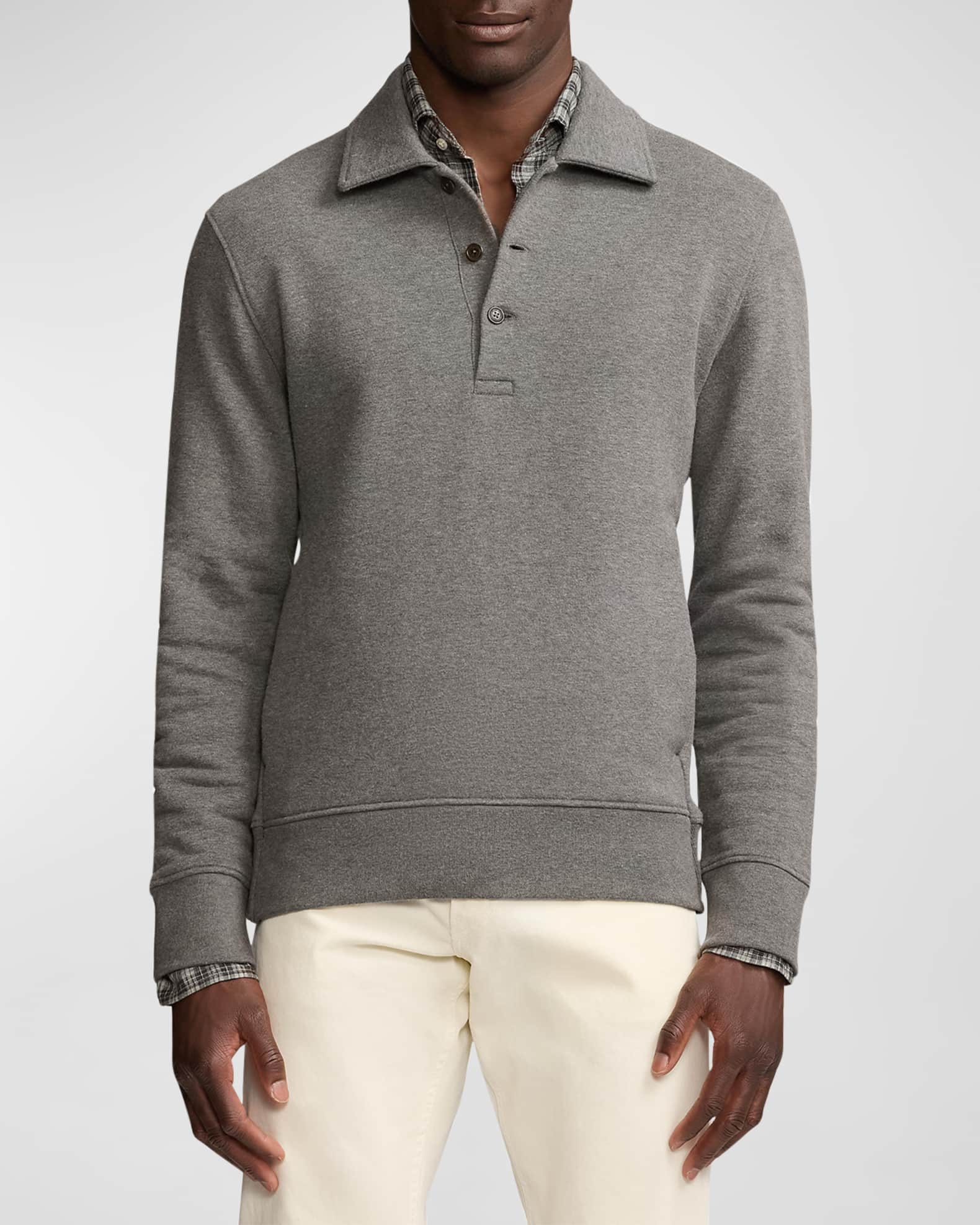 Ralph Lauren Purple Label Men's Fleece Collared Sweatshirt | Neiman Marcus