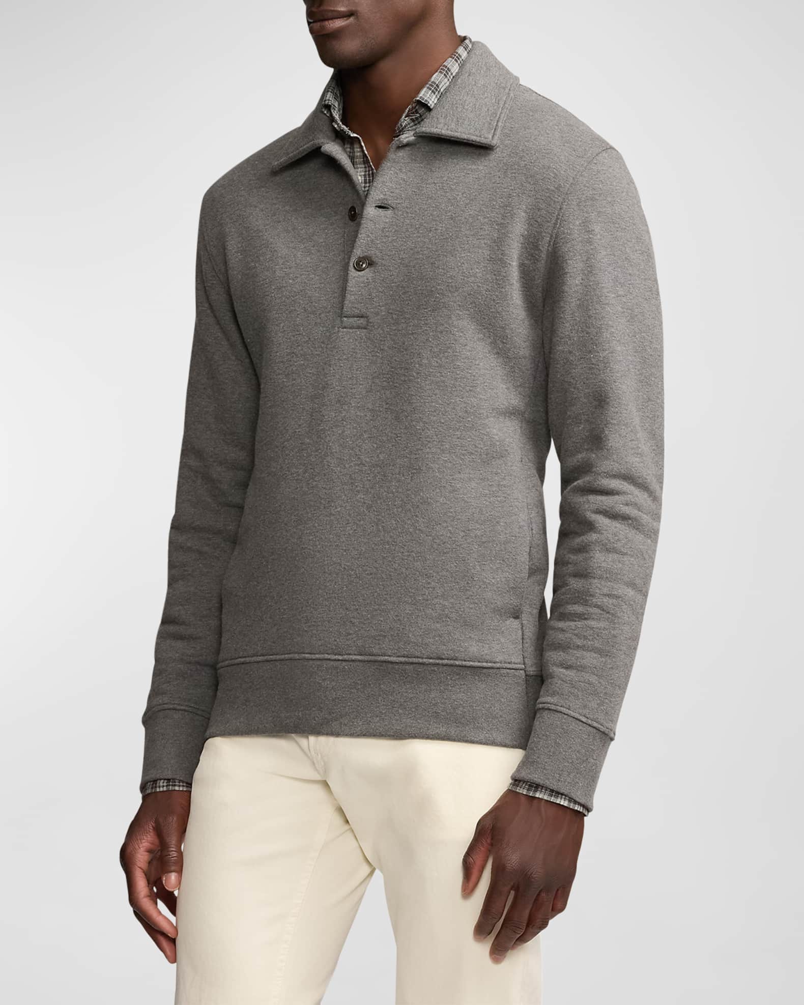 Ralph Lauren Purple Label Men's Fleece Collared Sweatshirt | Neiman Marcus