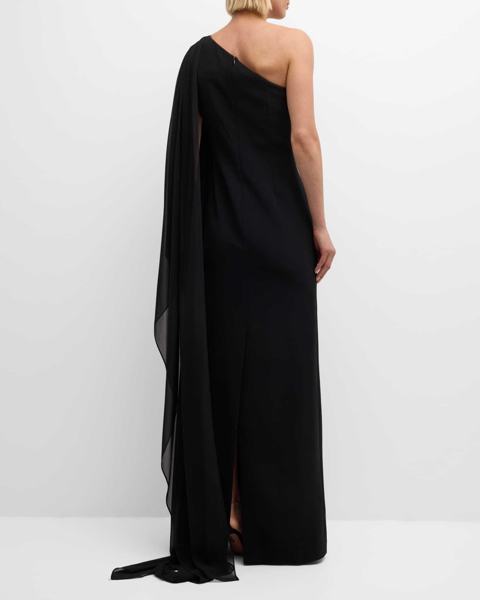Rickie Freeman for Teri Jon One-Shoulder Draped Column Gown | Neiman Marcus