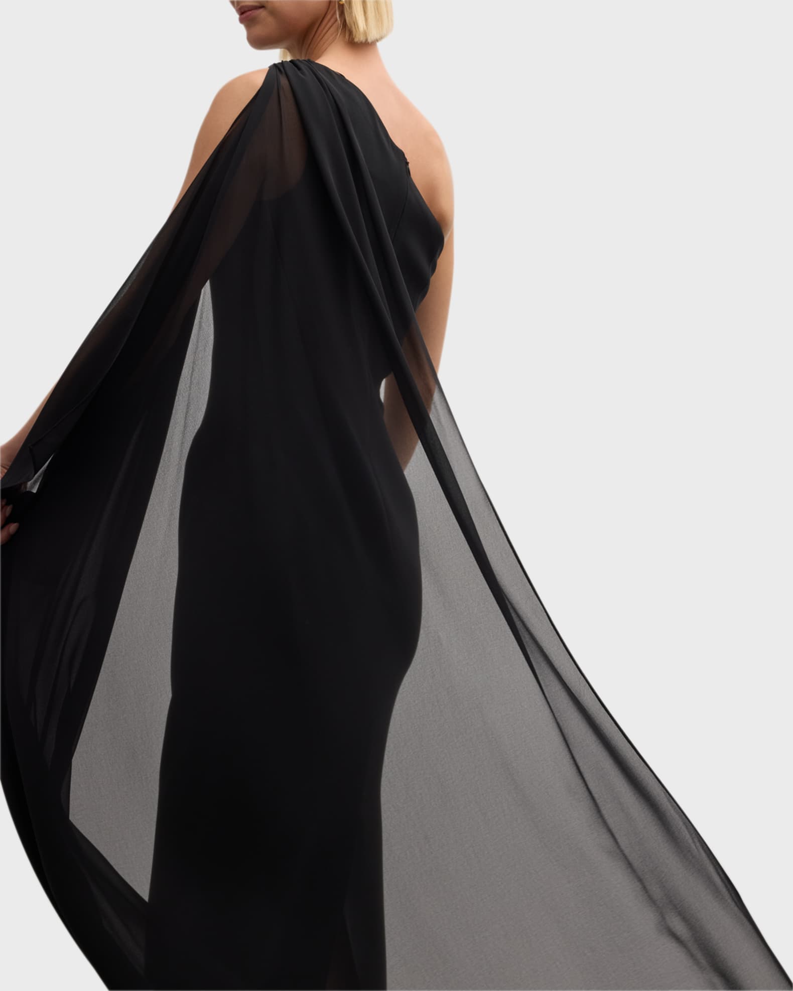 Rickie Freeman for Teri Jon One-Shoulder Draped Column Gown | Neiman Marcus
