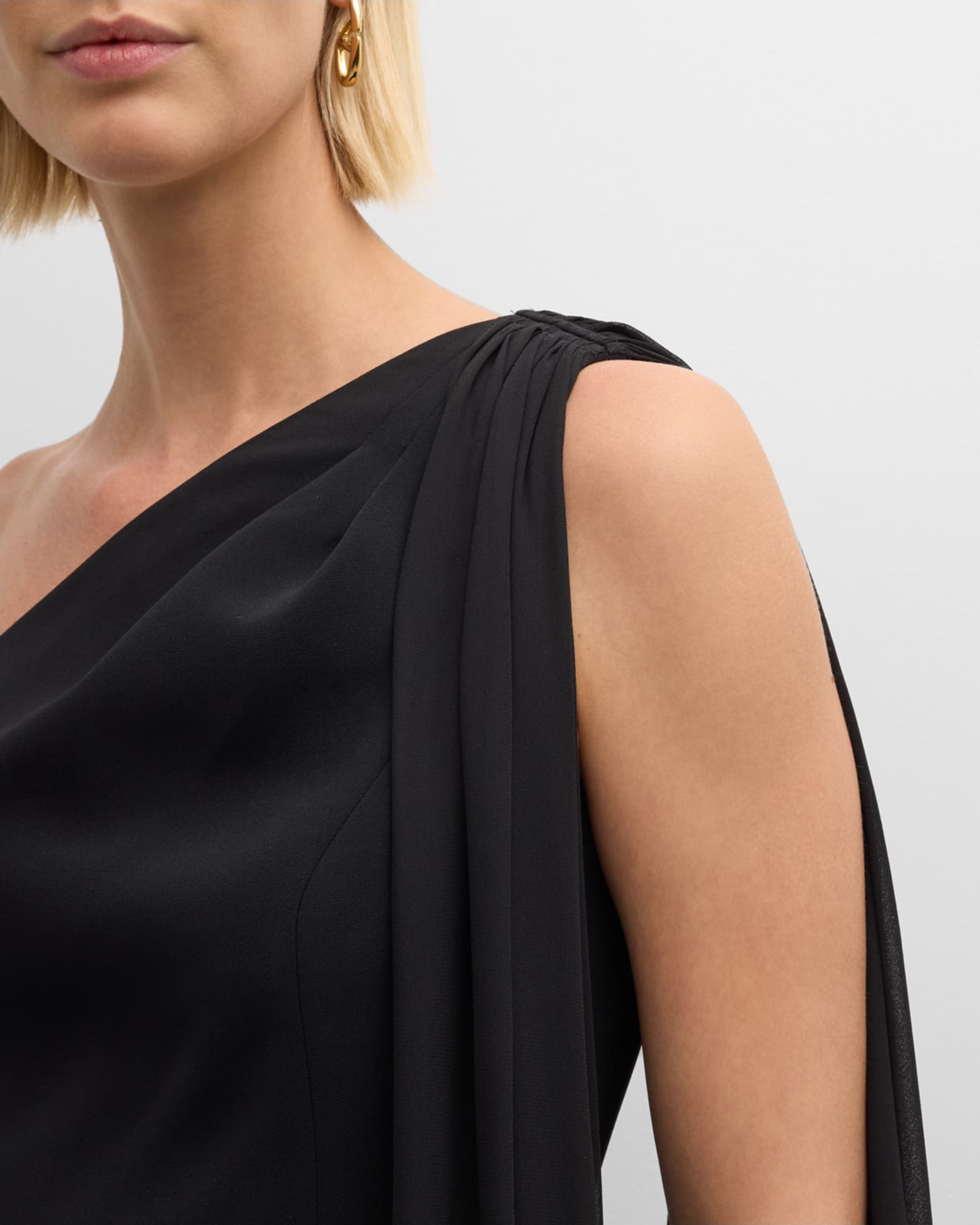 Rickie Freeman for Teri Jon One-Shoulder Draped Column Gown | Neiman Marcus