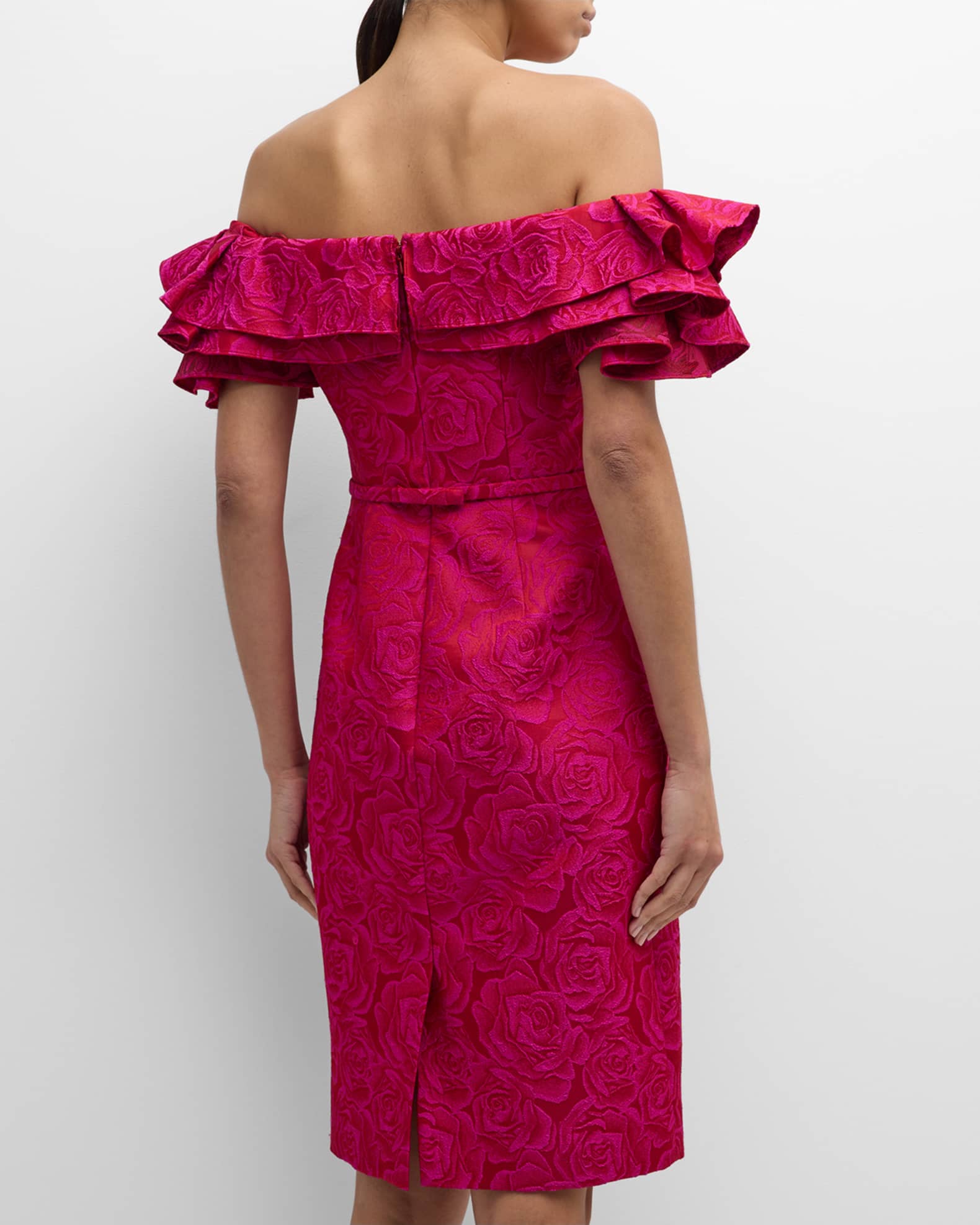 Rickie Freeman for Teri Jon Ruffle Off-Shoulder Floral Jacquard Dress ...