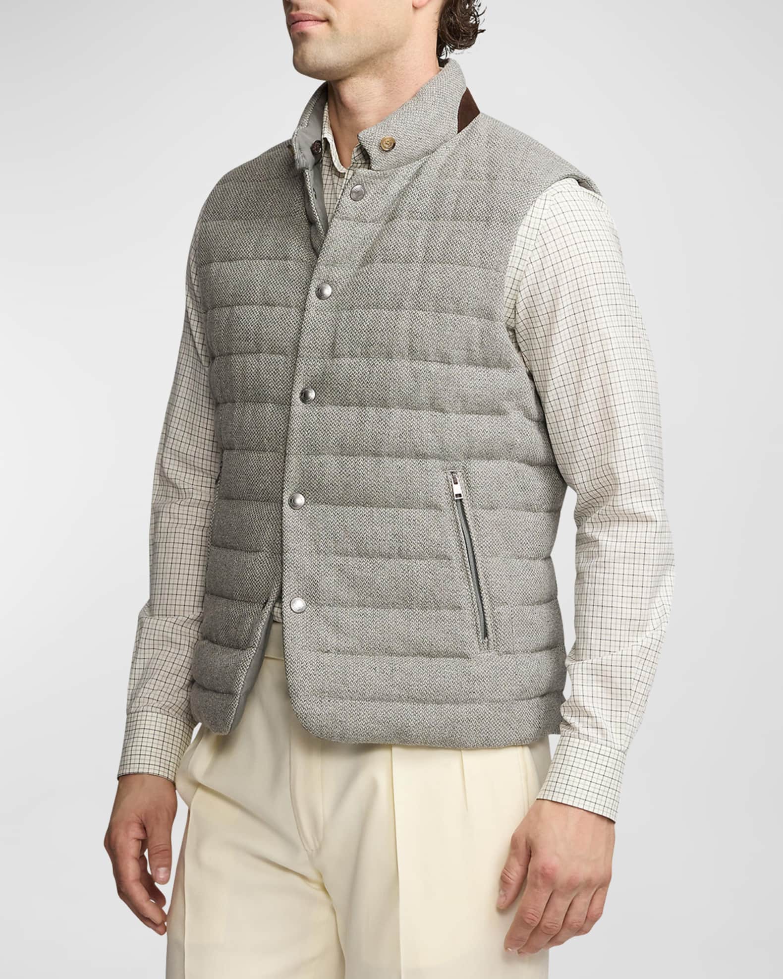 Ralph Lauren Purple Label Men's Reversible Silk-Tweed Down Vest | Neiman Marcus