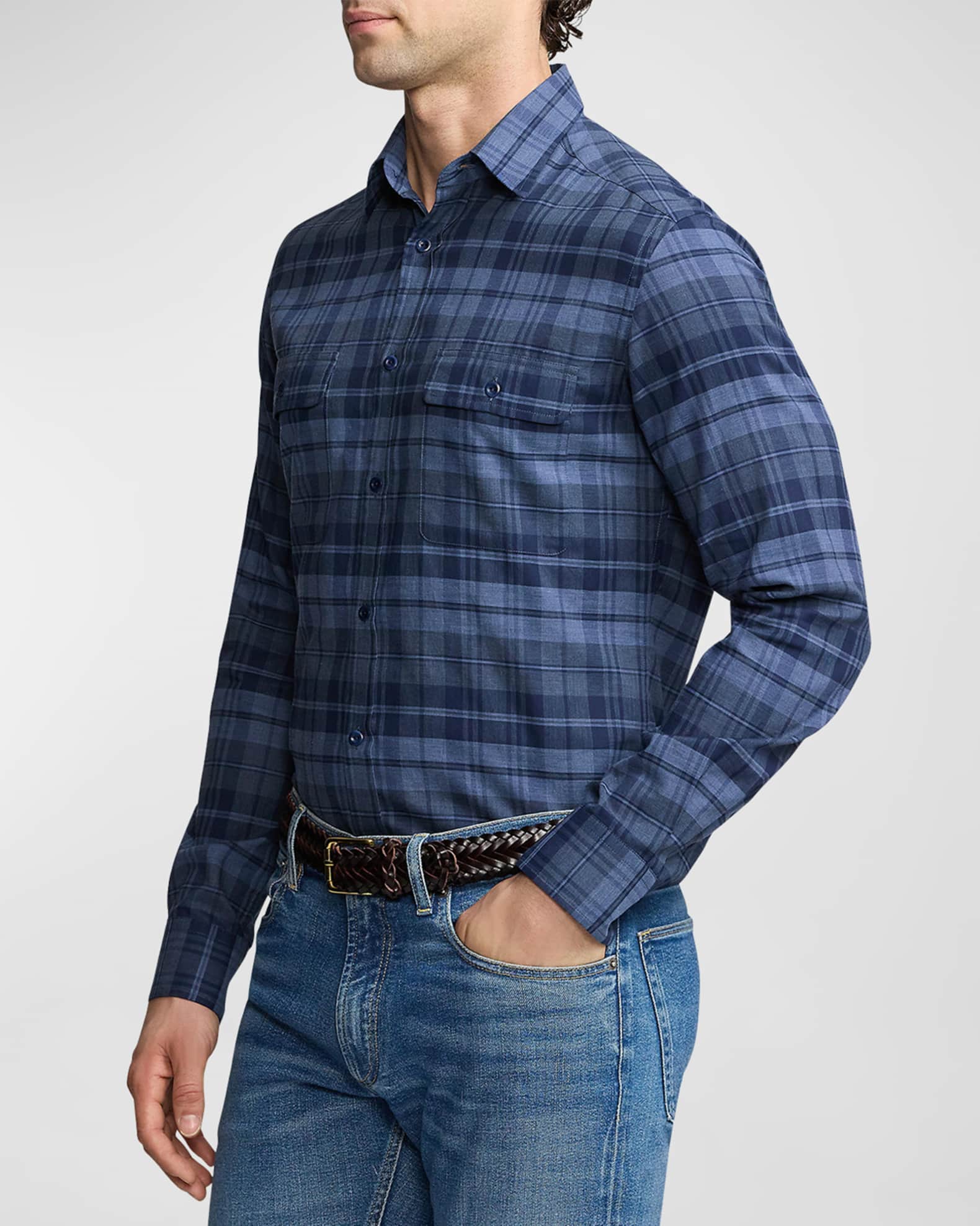 Ralph Lauren Purple Label Men's Plaid Flannel Shirt | Neiman Marcus