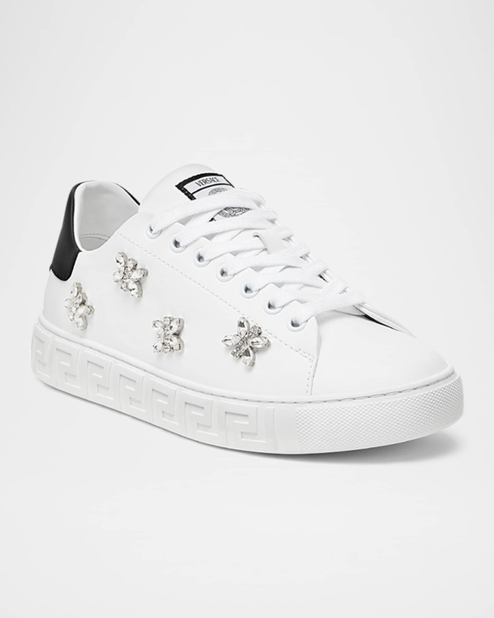 Versace La Greca Floral Crystal Low-Top Sneakers | Neiman Marcus