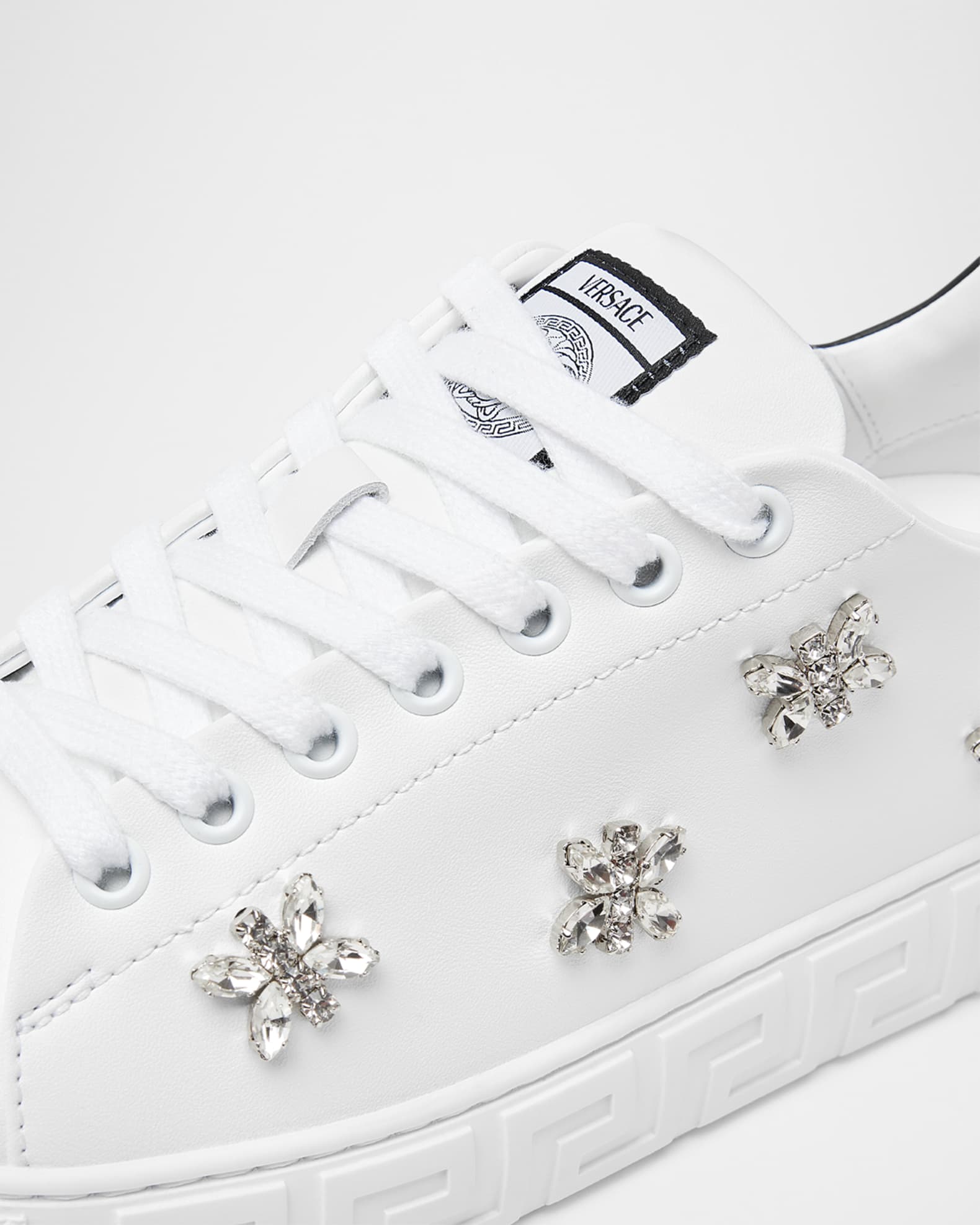 Versace La Greca Floral Crystal Low-Top Sneakers | Neiman Marcus
