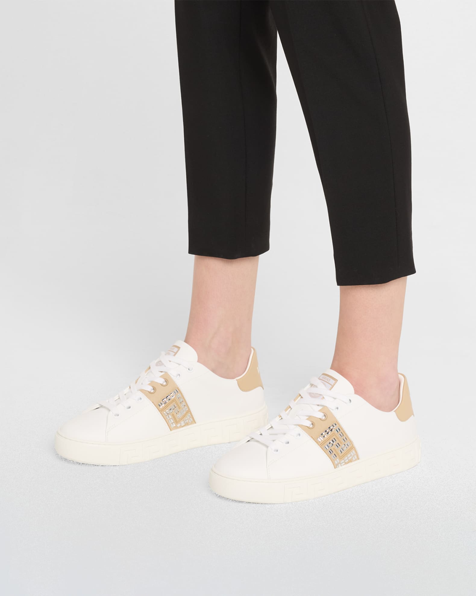 Versace La Greca Crystal Low-Top Sneakers | Neiman Marcus