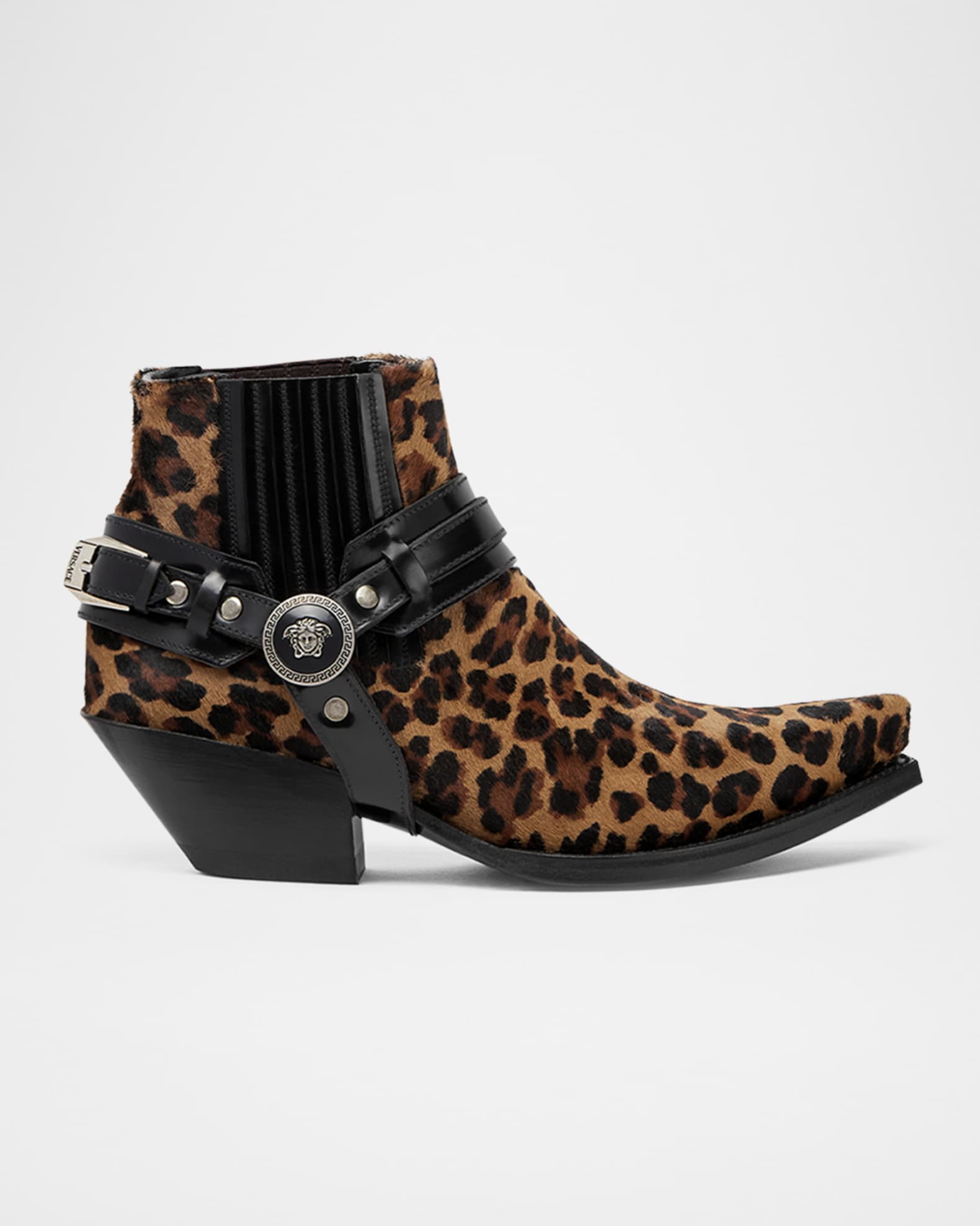 Versace Texano Leopard Harness Biker Booties | Neiman Marcus