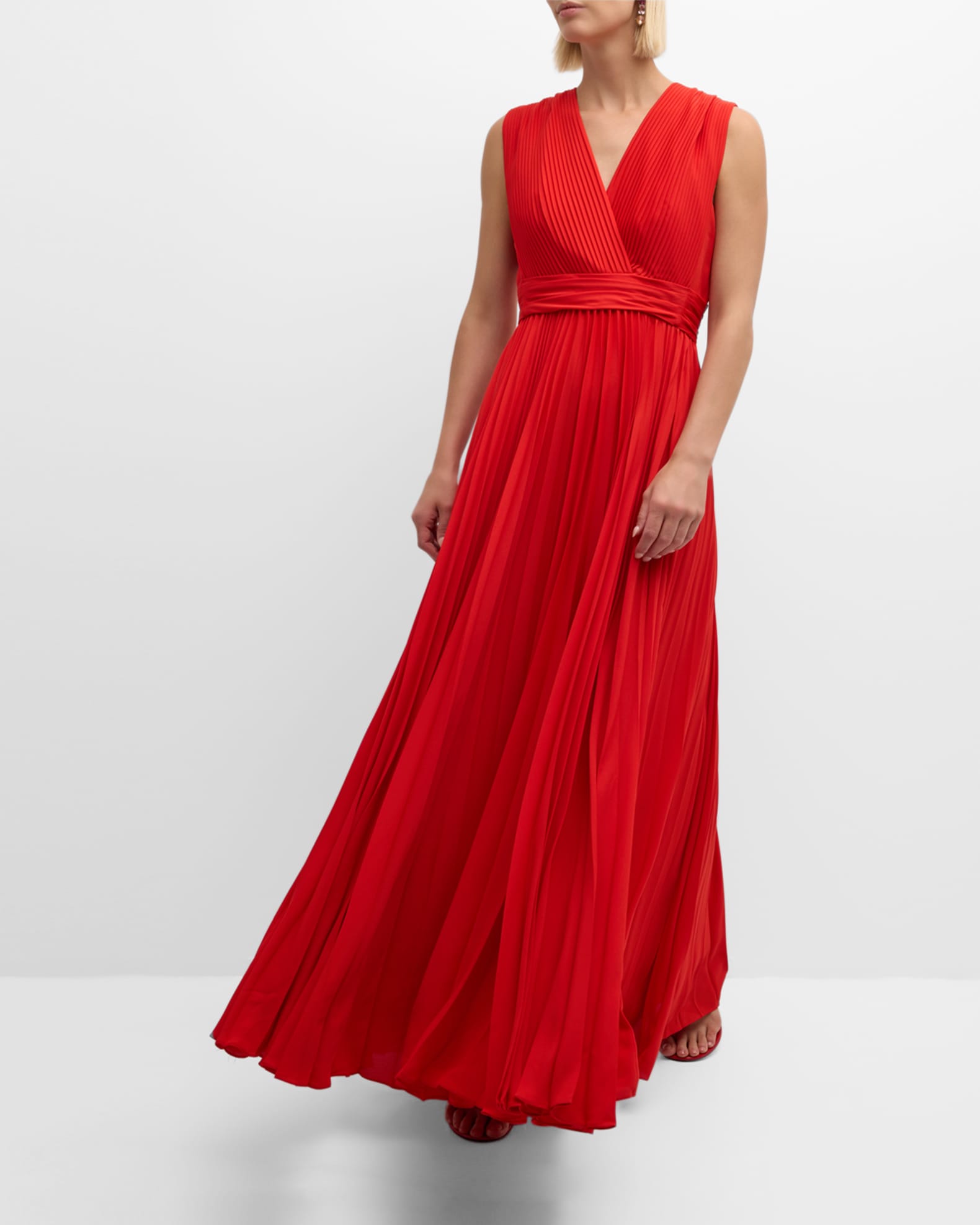 E.Stott Flora Sleeveless Pleated A-Line Gown | Neiman Marcus