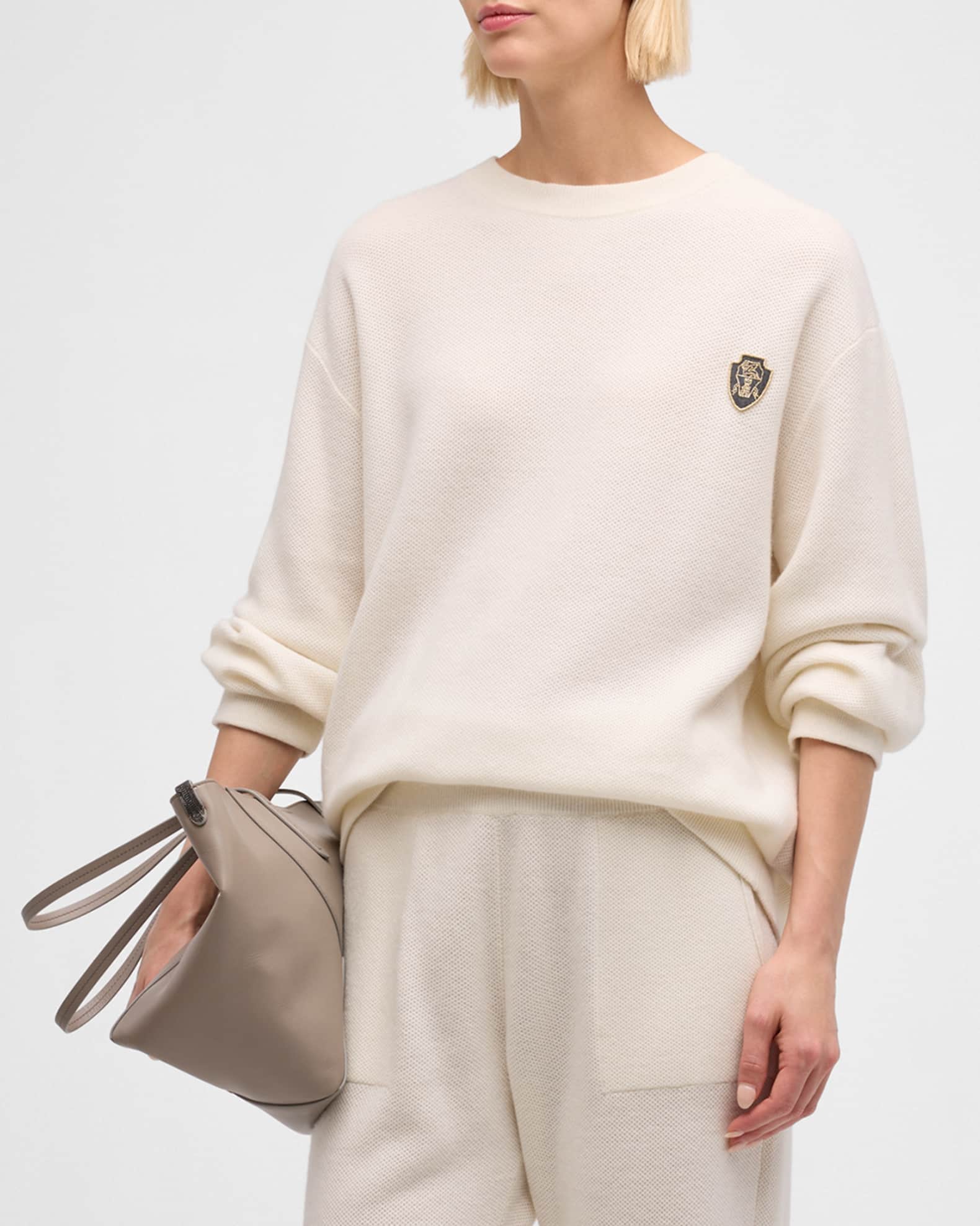 Brunello Cucinelli Solomeo Crest Cashmere Pique Knit Sweater | Neiman ...