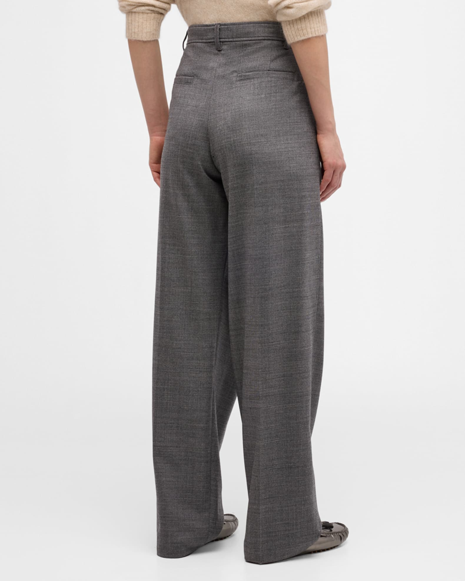 Brunello Cucinelli Stretch Wool Grisaille Crossover-Waist Wide-Leg ...
